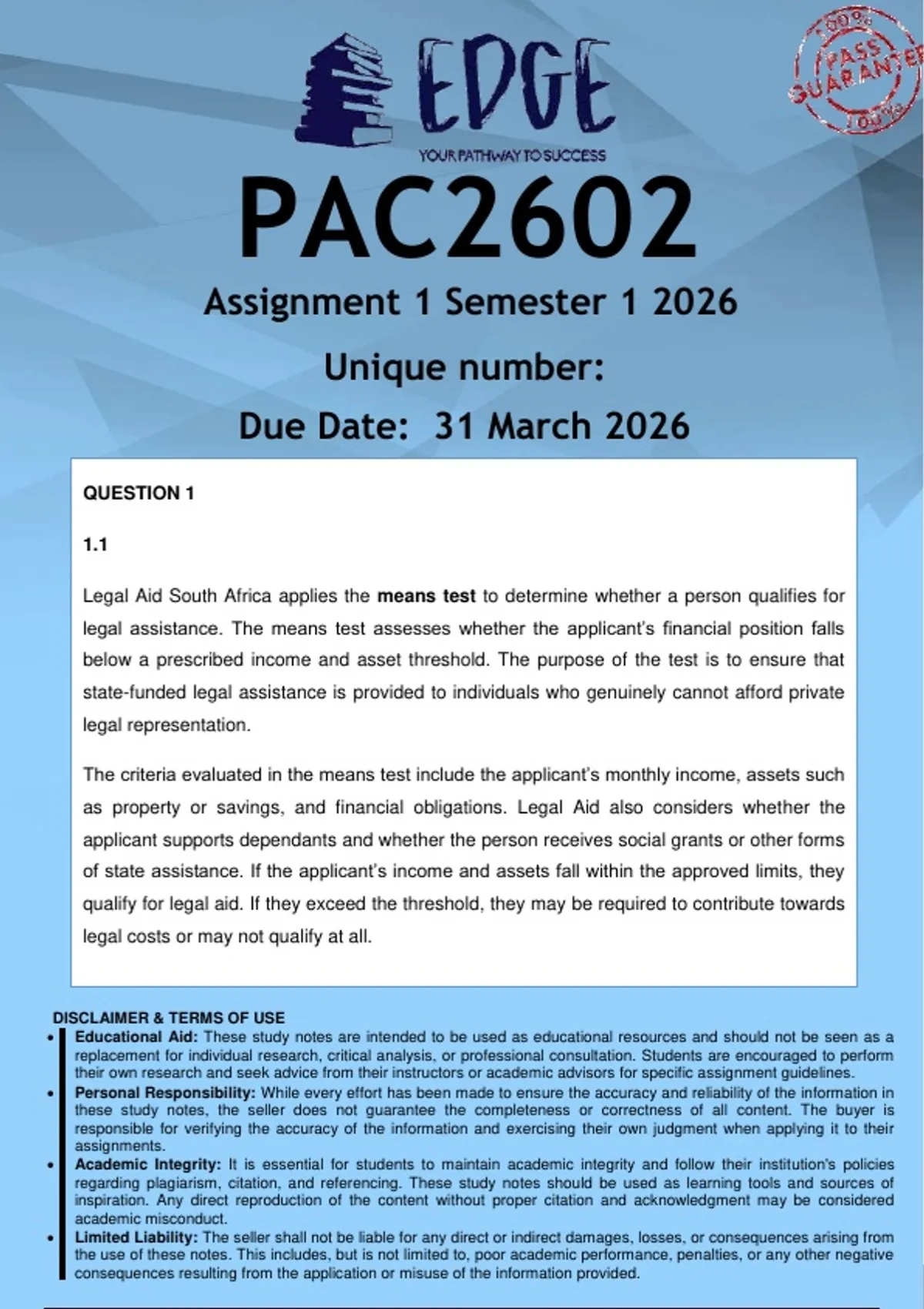 PAC2602 Assignment 1 (ANSWERS) Semester 1 2025 - DISTINCTION GUARANTEED ...