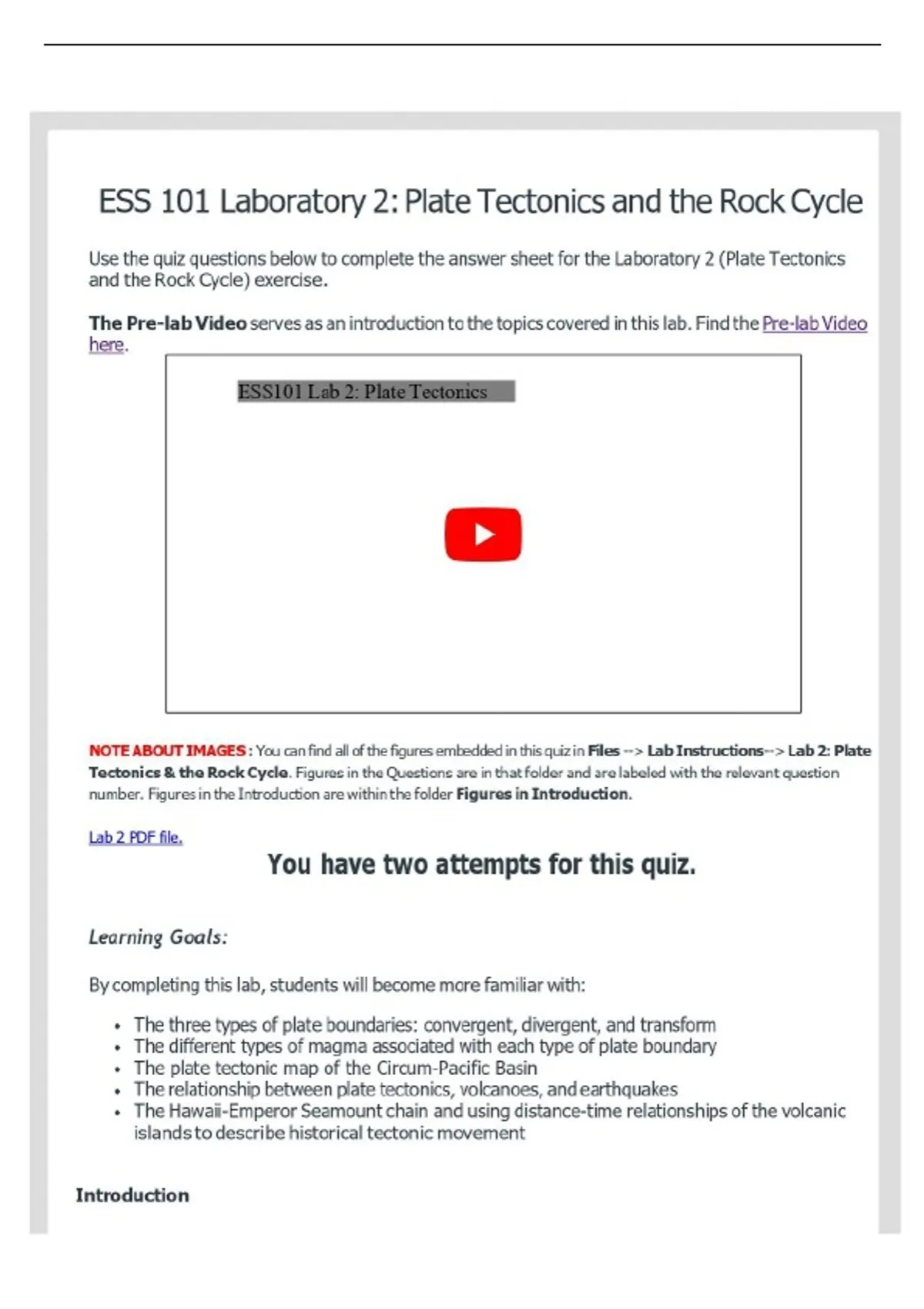 ESS 101 Laboratory 2 Quiz: Plate Tectonics and the Rock Cycle ...