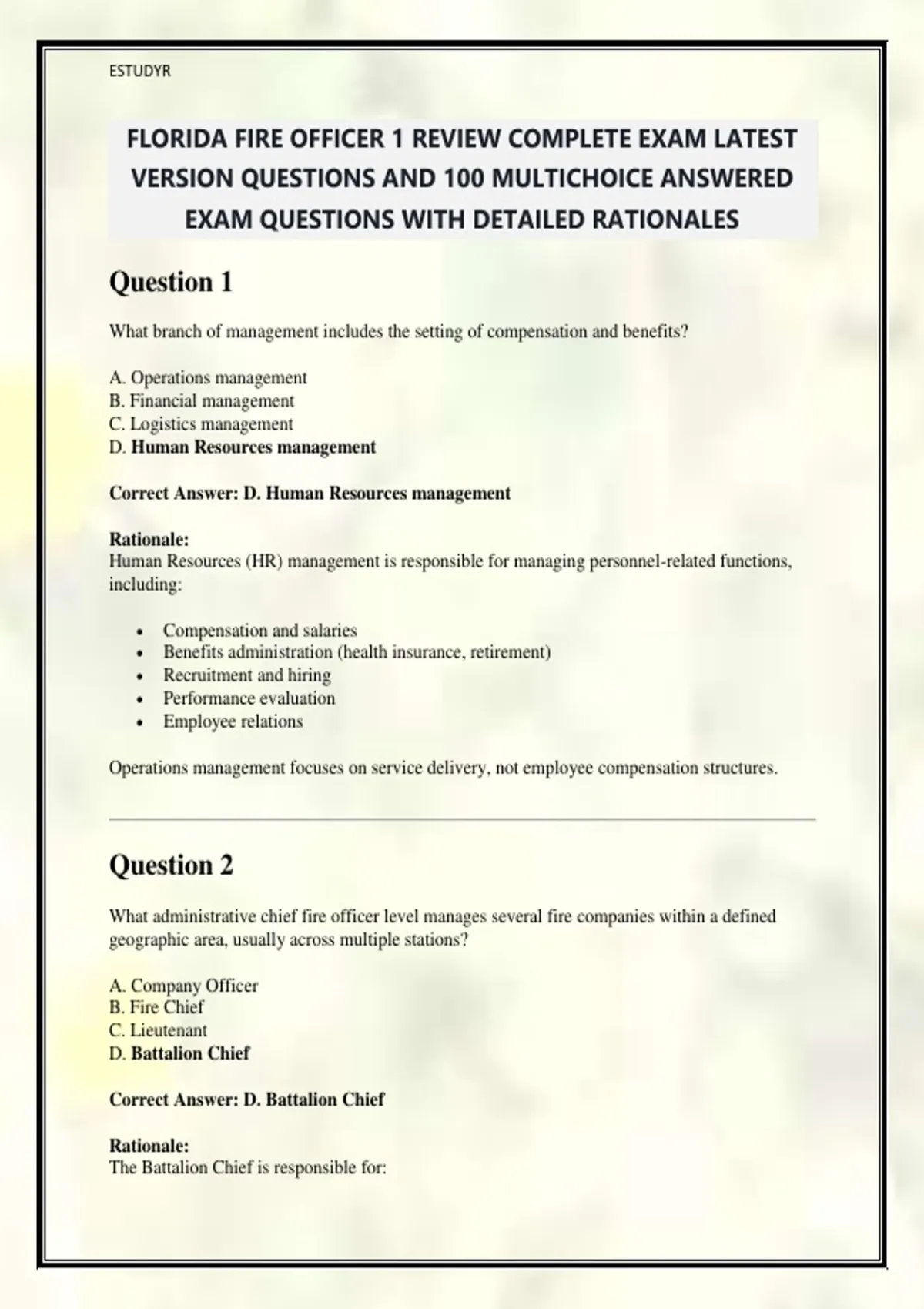 FLORIDA FIRE OFFICER 1 REVIEW COMPLETE EXAM LATEST VERSION QUESTIONS ...