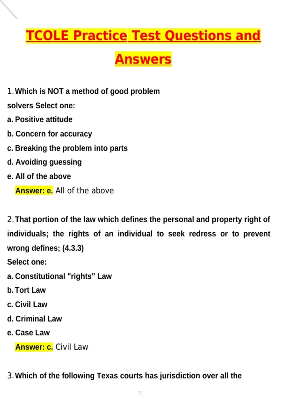 TCOLE Practice Test (Latest 2026 / 2027 Update) Questions and Verified ...
