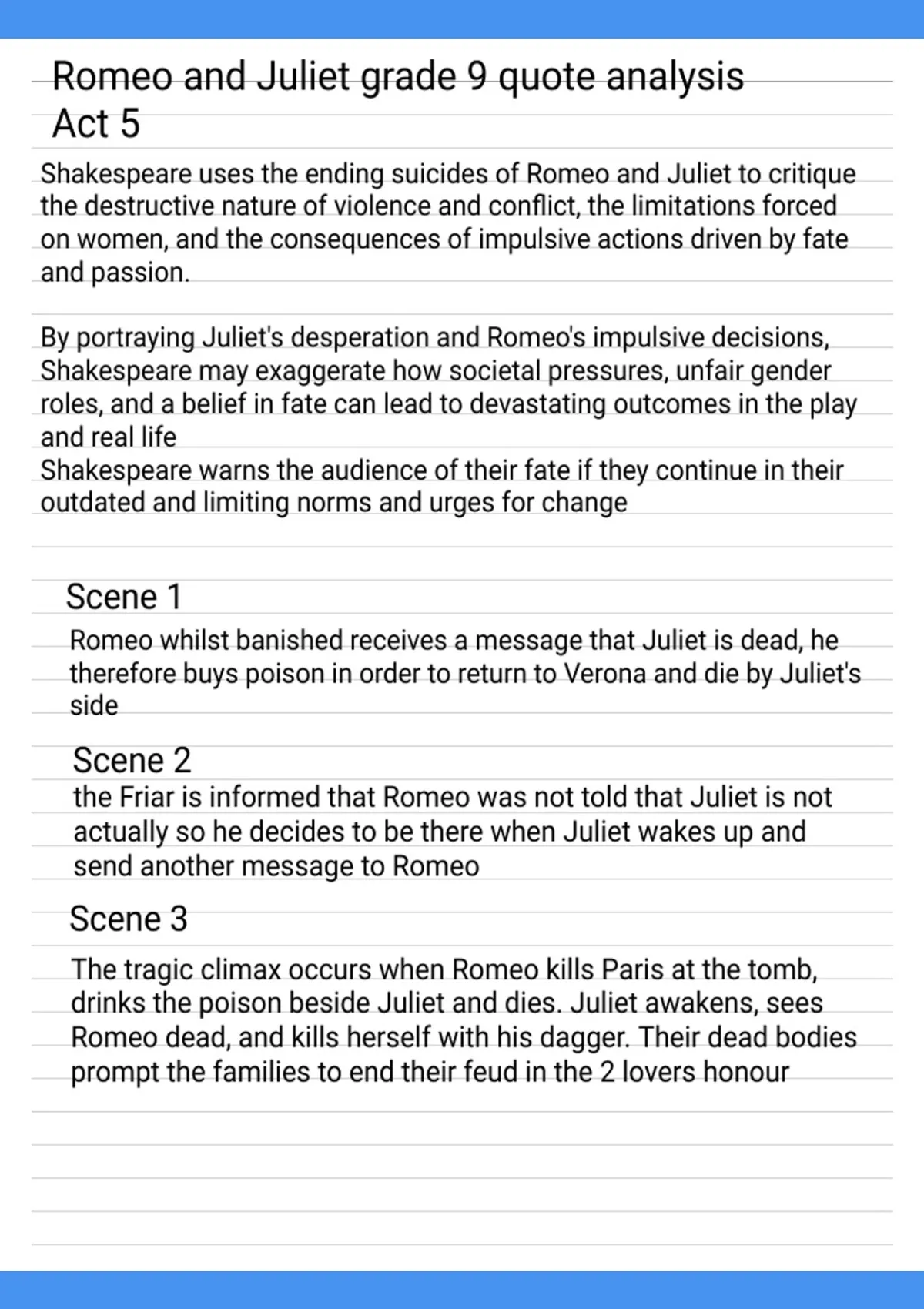 Summary Romeo and Juliet-key quotes-Act 5 (detailed) - English - Stuvia UK