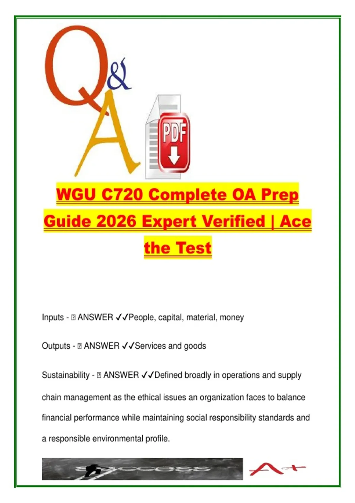 WGU C720 Operations and Supply Chain Management 2026 | 500+ Q&A | Six ...