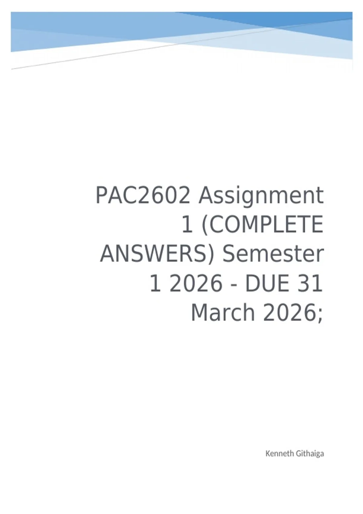 PAC2602 Assignment 1 (COMPLETE ANSWERS) Semester 1 2026 - DUE 31 March ...