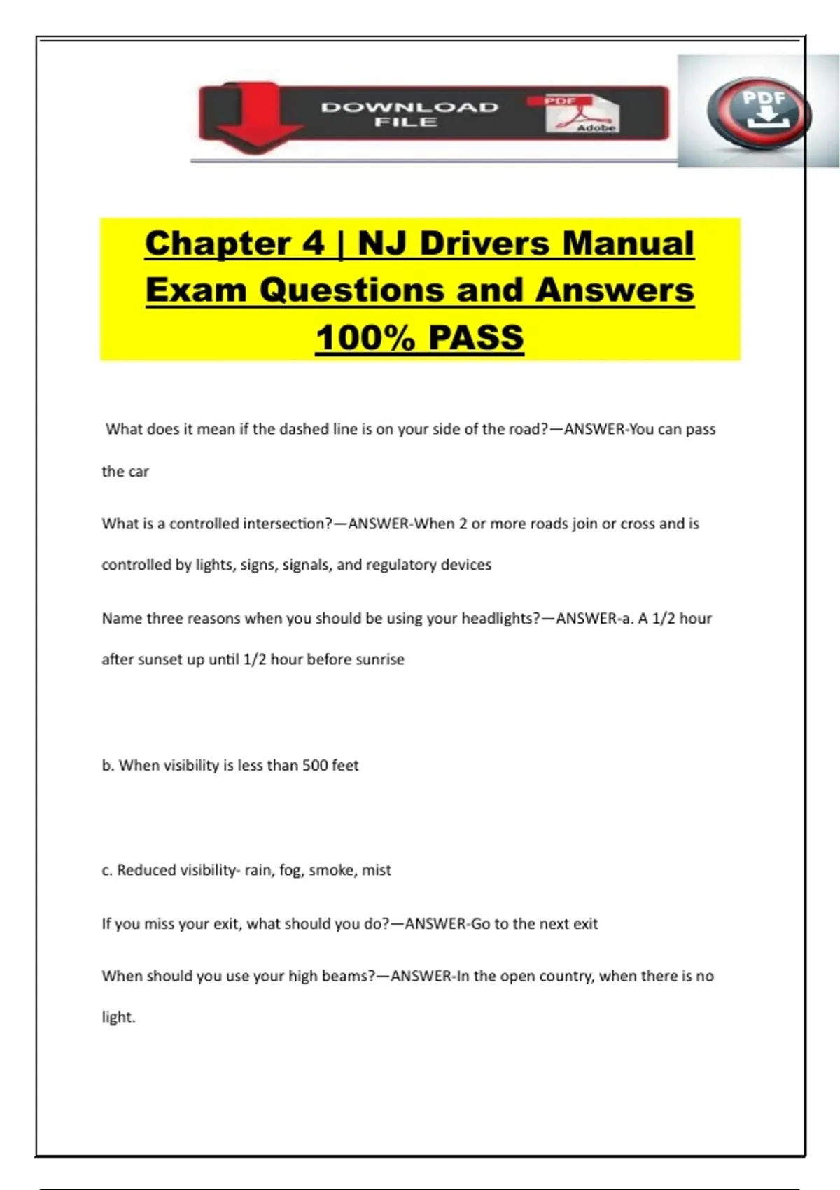 Chapter 4 | NJ Drivers Manual Exam Questions and Answers 100% PASS ...