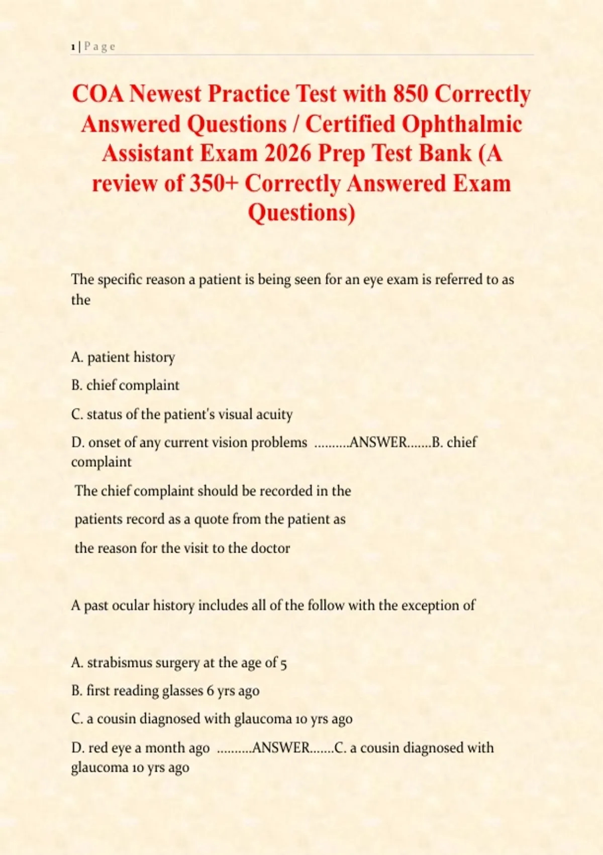 COA Newest Practice Test with 850 Correctly Answered Questions ...