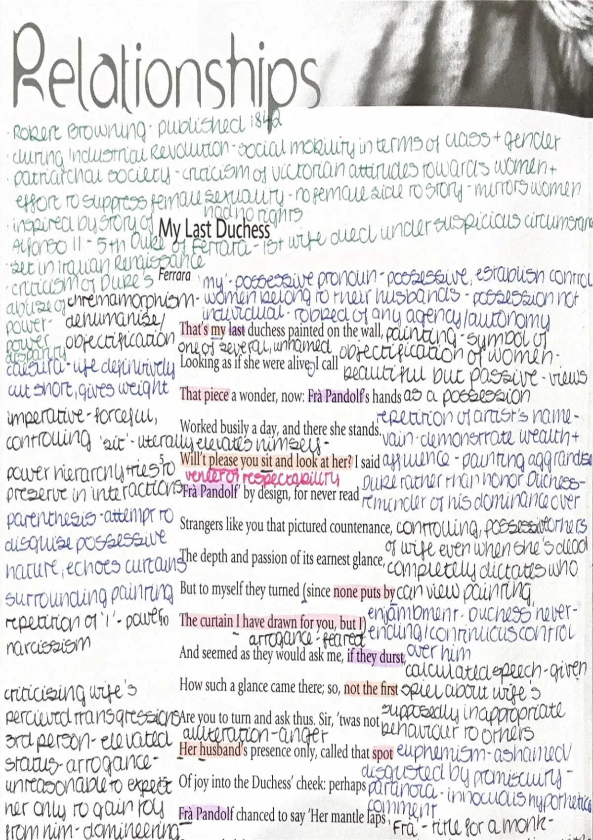 ️ grade 9 GCSE My Last Duchess fully annotated poem + summary sheet ...
