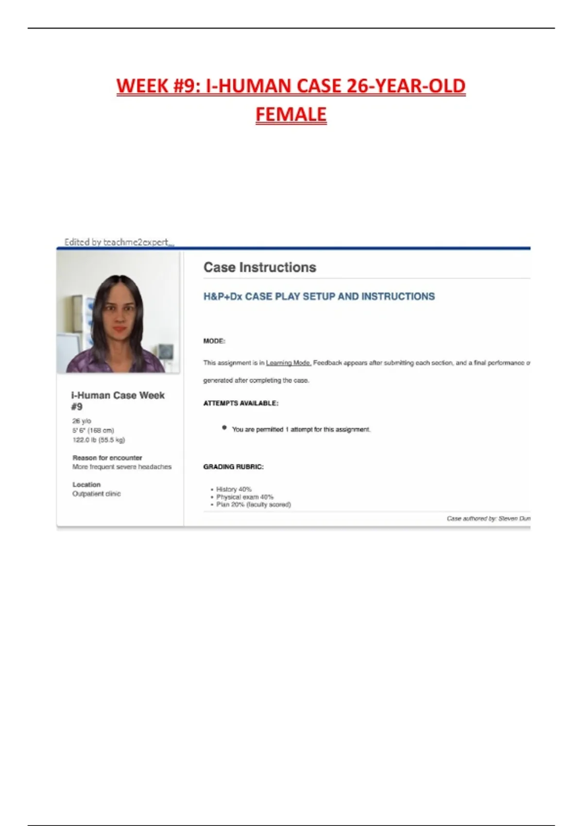 iHuman Case Study Week #9: 26-Year-Old Female with Worsening Headaches ...