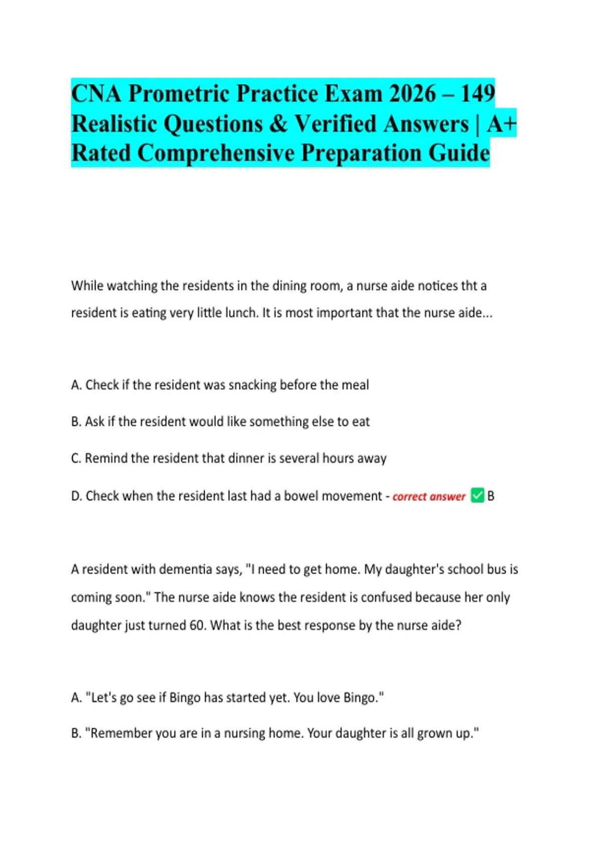 CNA Prometric Practice Exam 2026 – 149 Realistic Questions with ...