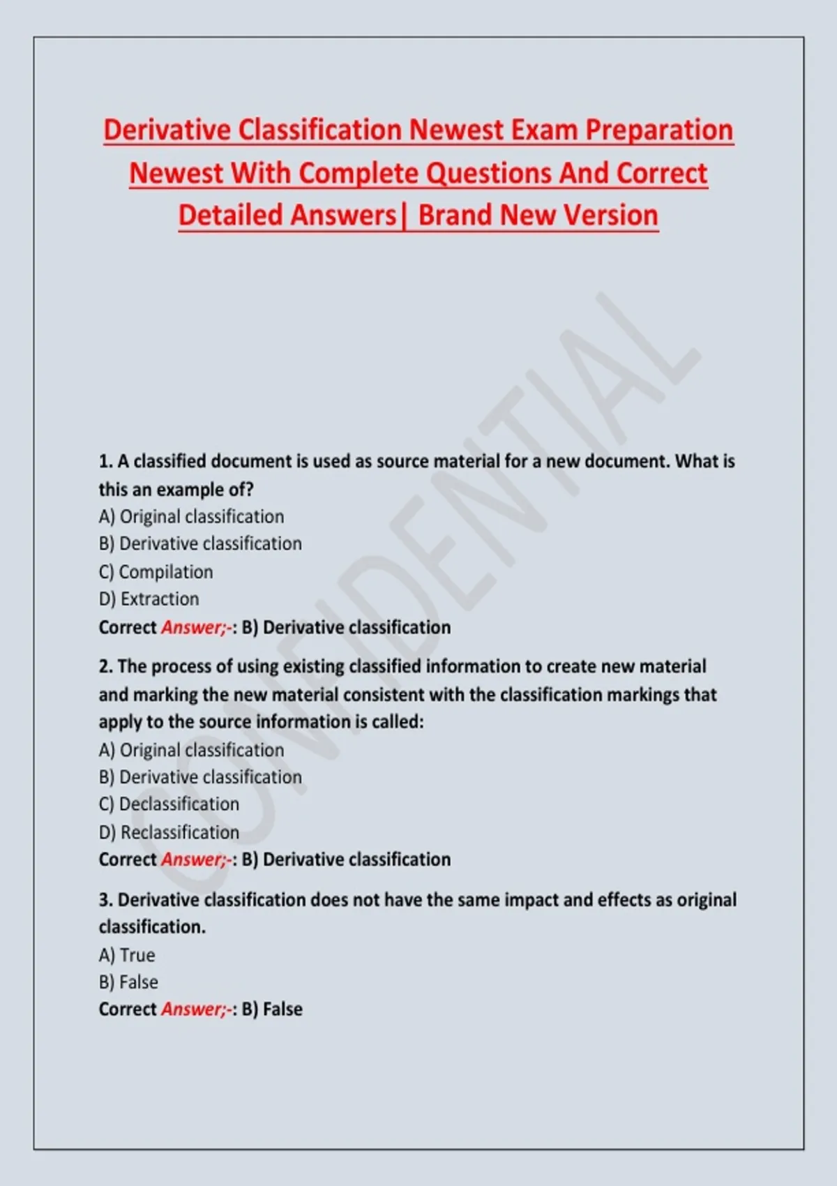 Derivative Classification Newest Exam Preparation Newest With Complete ...