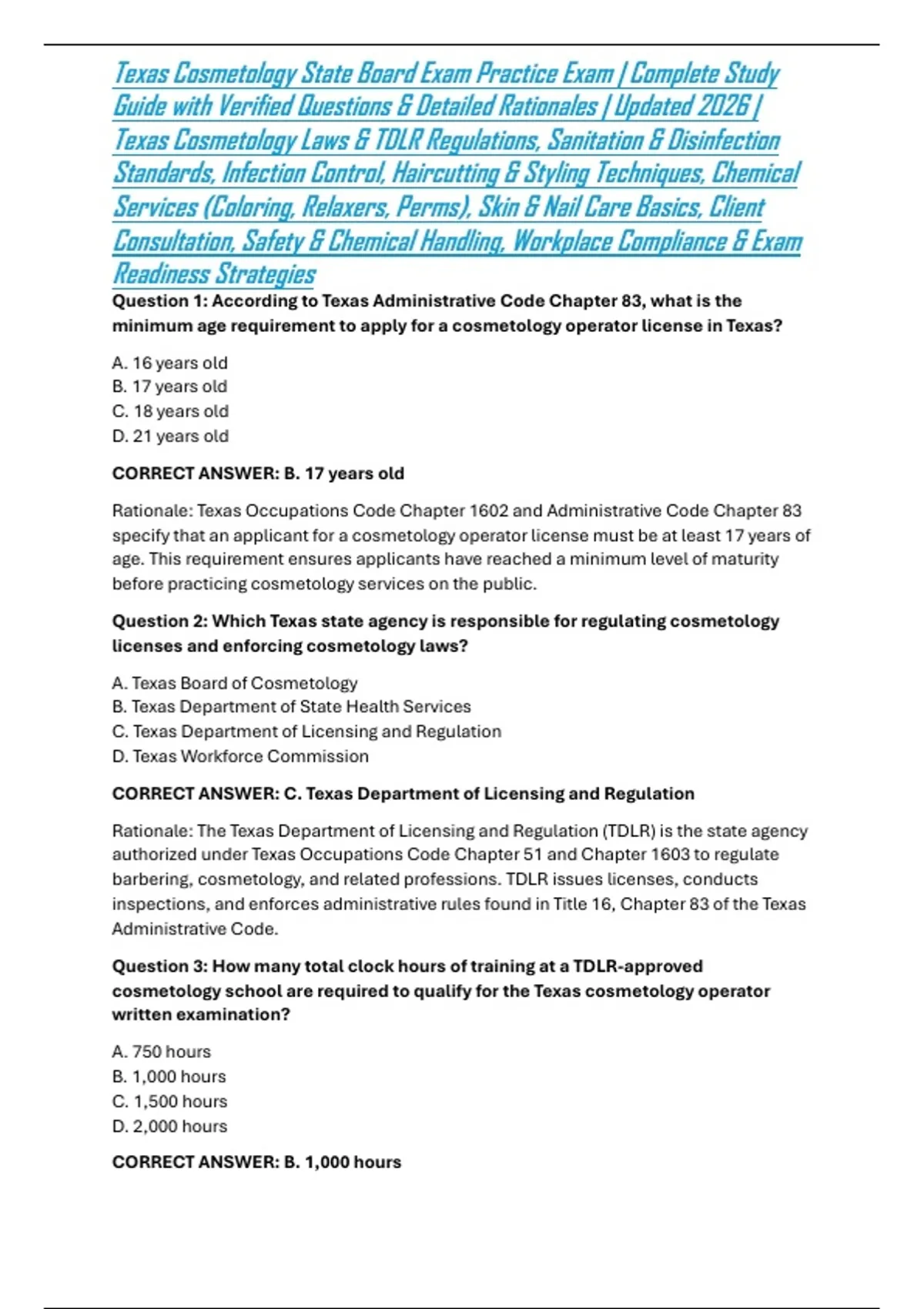 Texas Cosmetology State Board Exam Practice Exam | Complete Study Guide ...