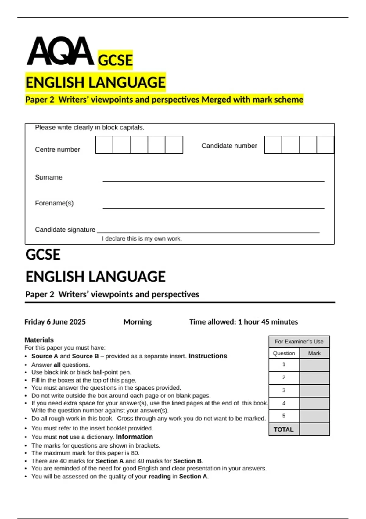 AQA GCSE English Language Paper 2 – Writers’ Viewpoints & Perspectives ...