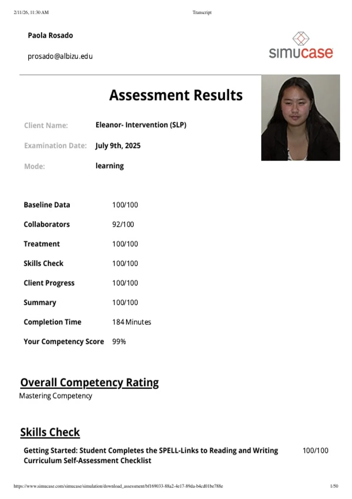 Simucase Assessment Results: Eleanor- Intervention (SLP) | Answered ...