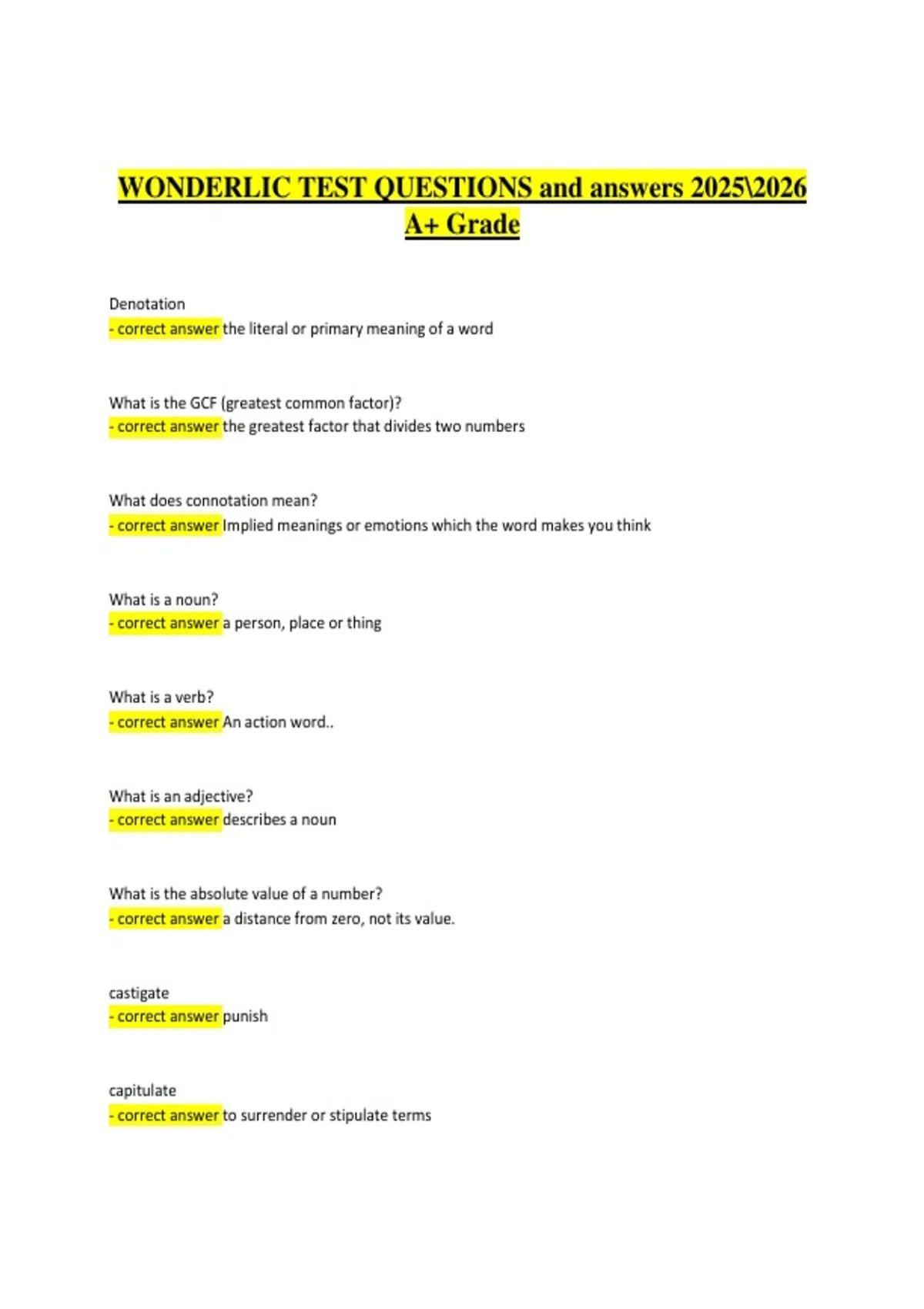 Wonderlic Test – 2025/2026 – Questions and Verified AnswersWonderlic ...