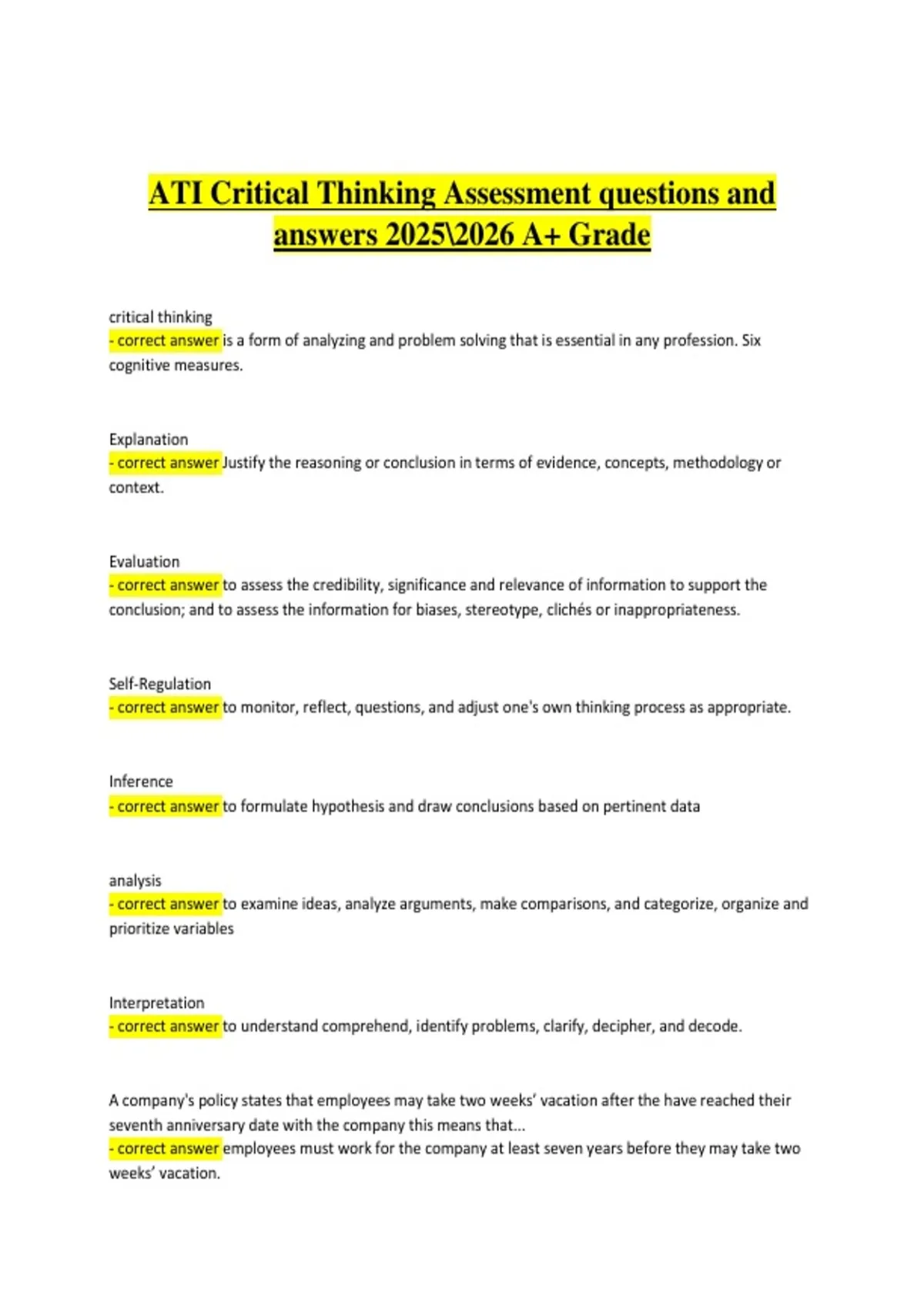 Ati Critical Thinking Assessment