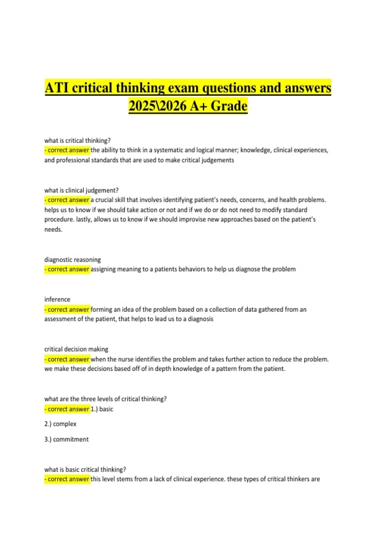 ATI Critical Thinking Exam – 2025/2026 ATI Critical Thinking Exam ...