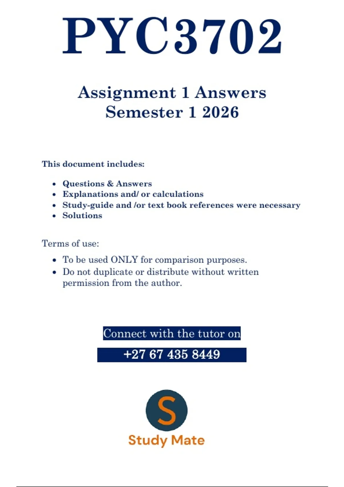 PYC3702 - ASSIGNMENT 1 SOLUTIONS ( SEMESTER 1 2026 ) - Advanced Labour ...