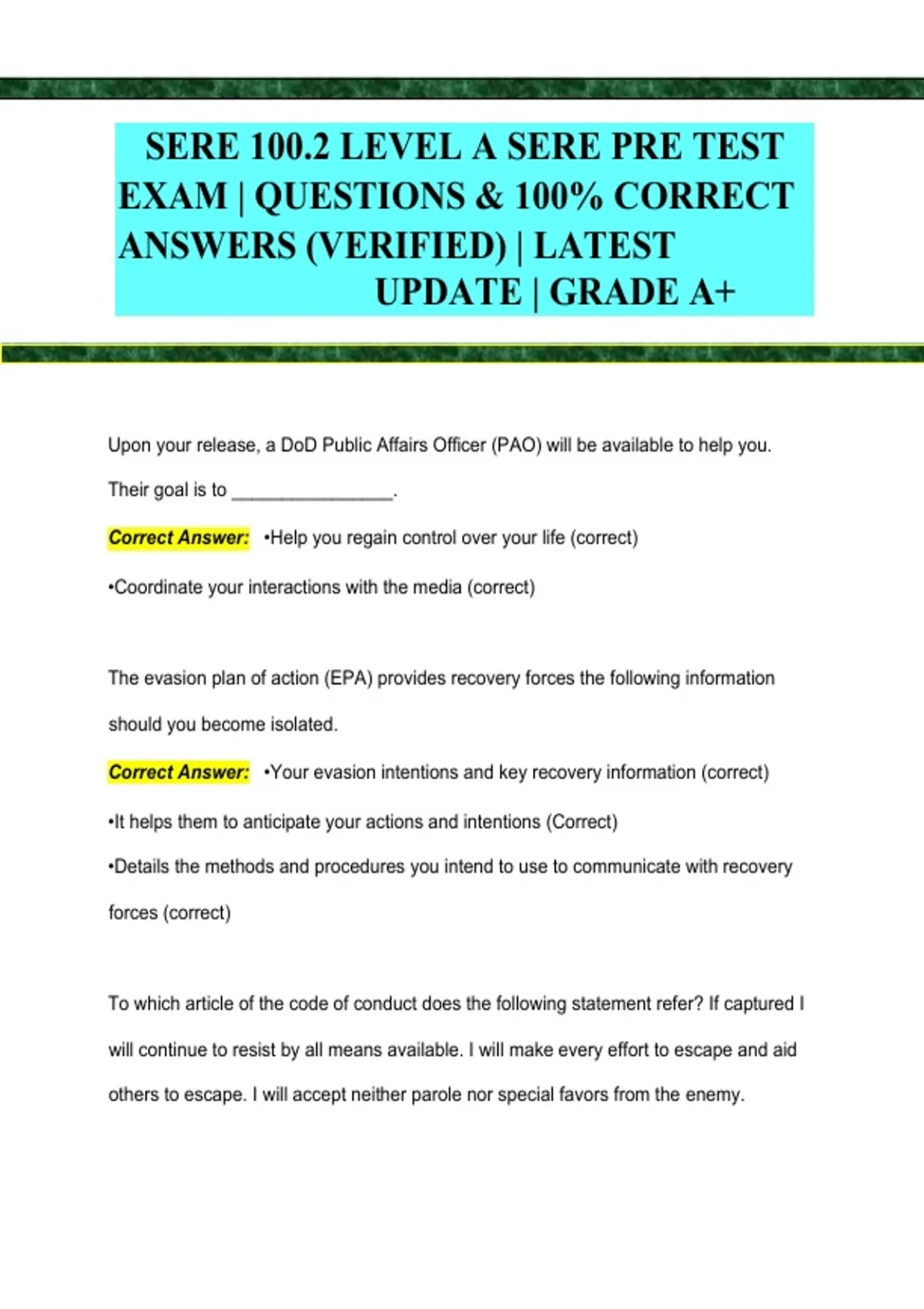 Sere 100 2 Pre Test