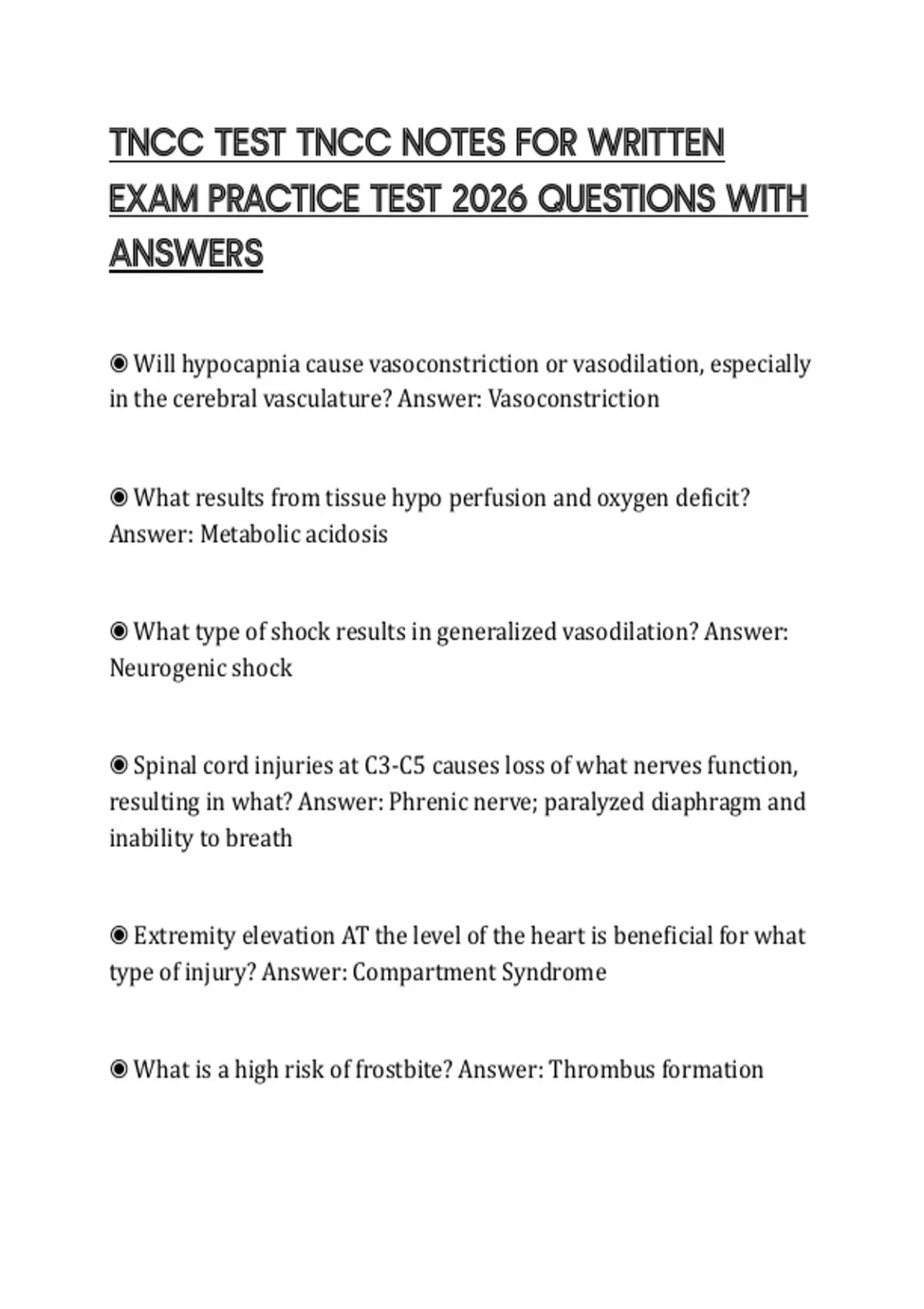 TNCC TEST TNCC NOTES FOR WRITTEN EXAM PRACTICE TEST 2026 QUESTIONS WITH ...