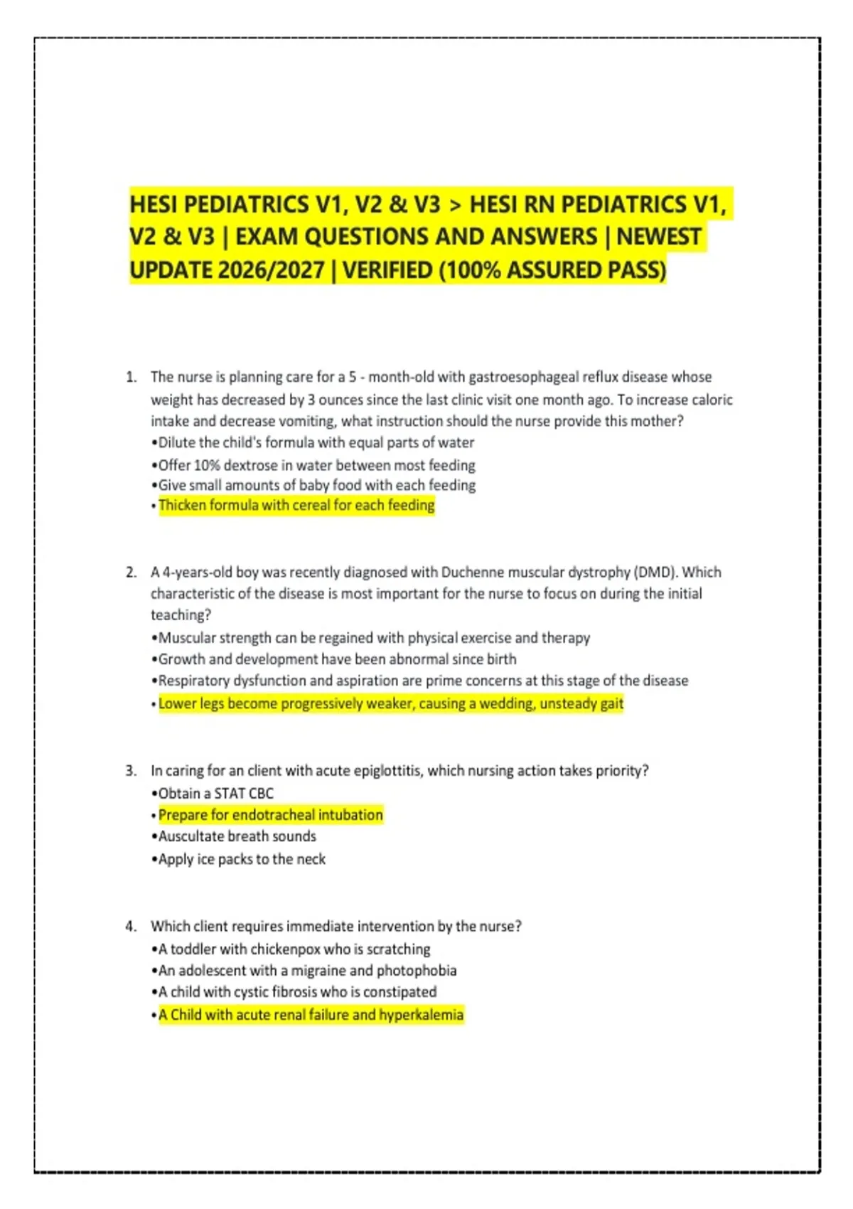 HESI PEDIATRICS V1, V2 & V3 HESI RN PEDIATRICS V1, V2 & V3 | EXAM ...