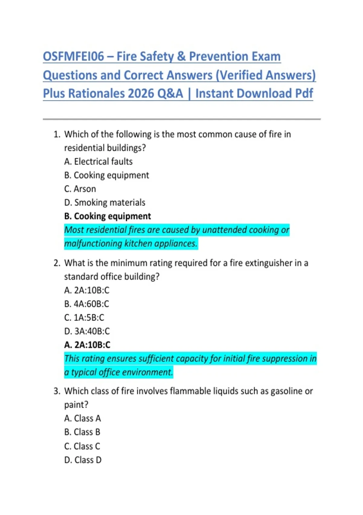 OSFMFEI06 – Fire Safety & Prevention Exam Questions and Correct Answers ...