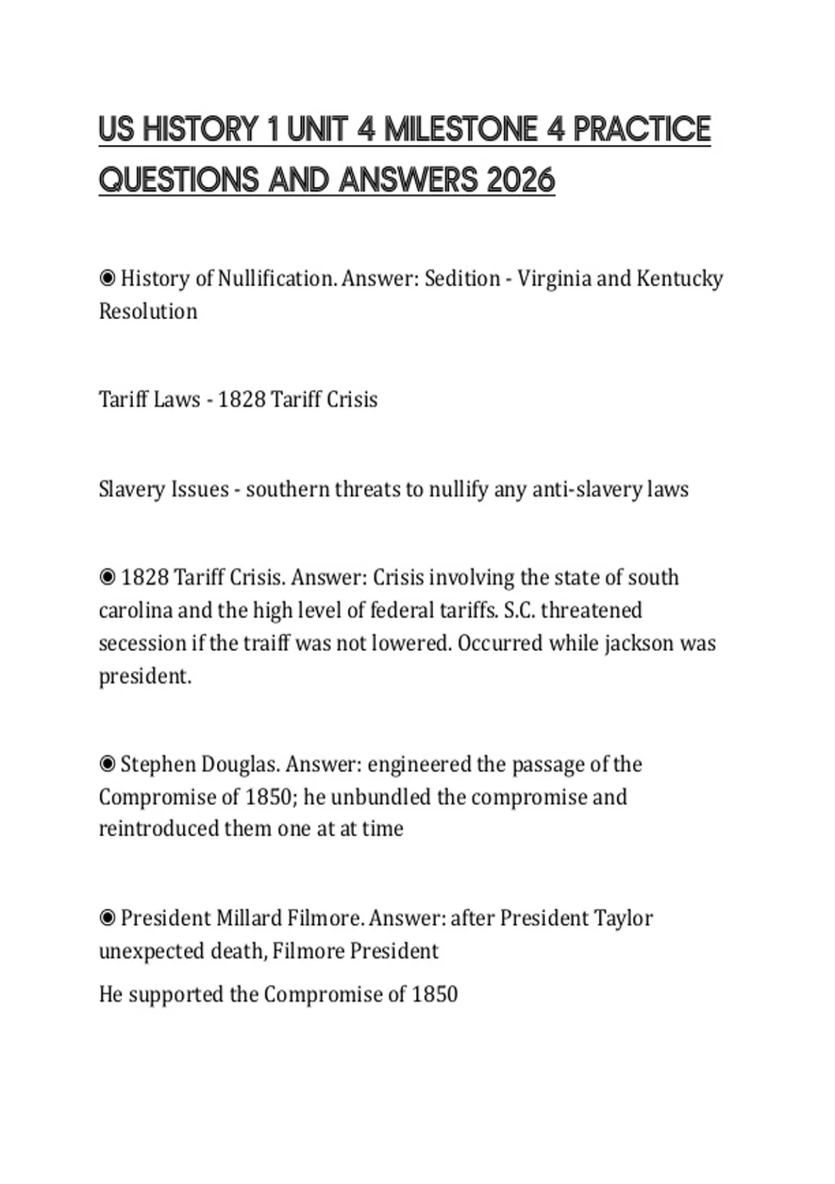 US HISTORY 1 UNIT 4 MILESTONE 4 PRACTICE QUESTIONS AND ANSWERS 2026 ...