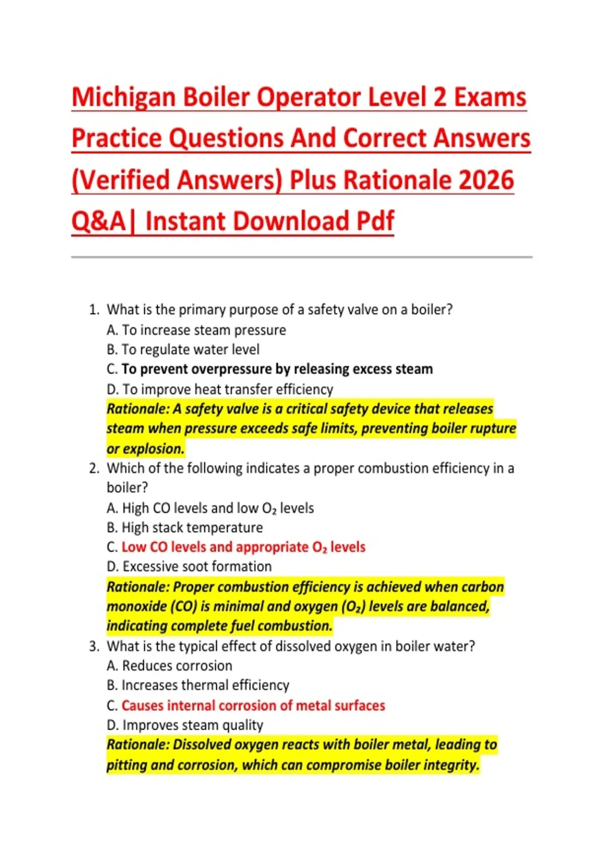 Michigan Boiler Operator Level 2 Exams Practice Questions And Correct ...