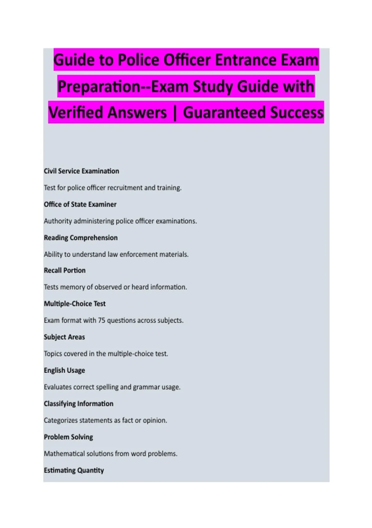 Police Officer Entrance Exam Preparation – Complete Exam Study Guide ...