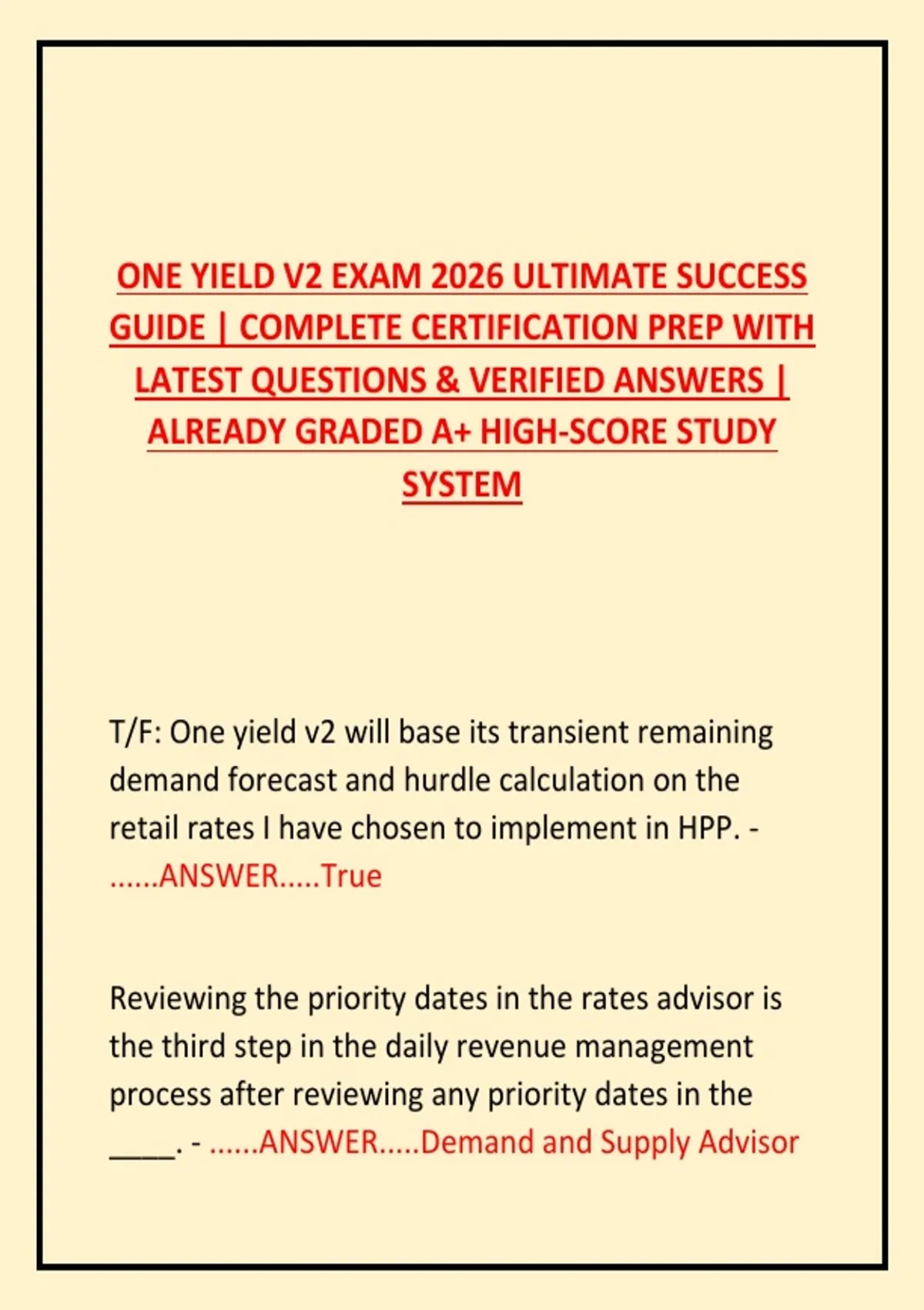 One Yield V2 Exam 2026 Ultimate Success Guide | Complete Certification ...