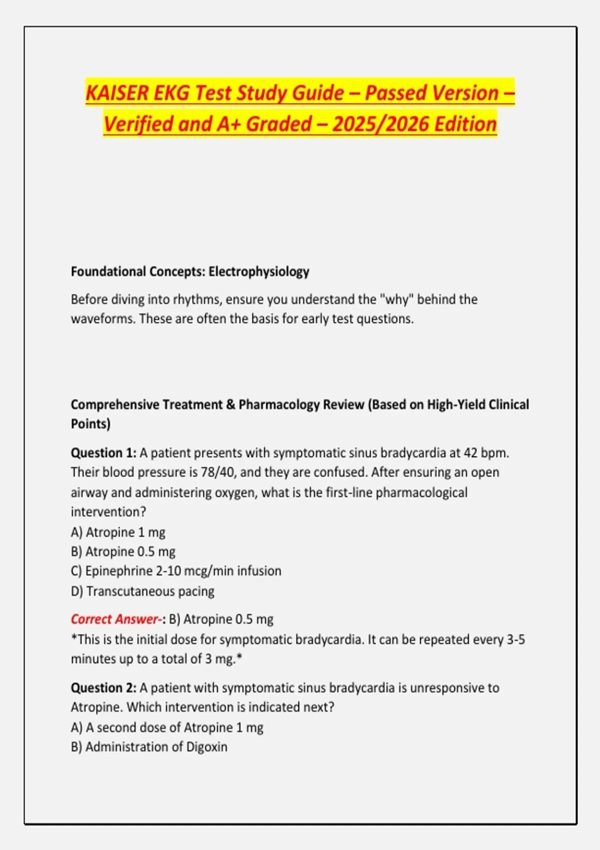 KAISER EKG Test Study Guide – Passed Version – Verified and A+ Graded ...