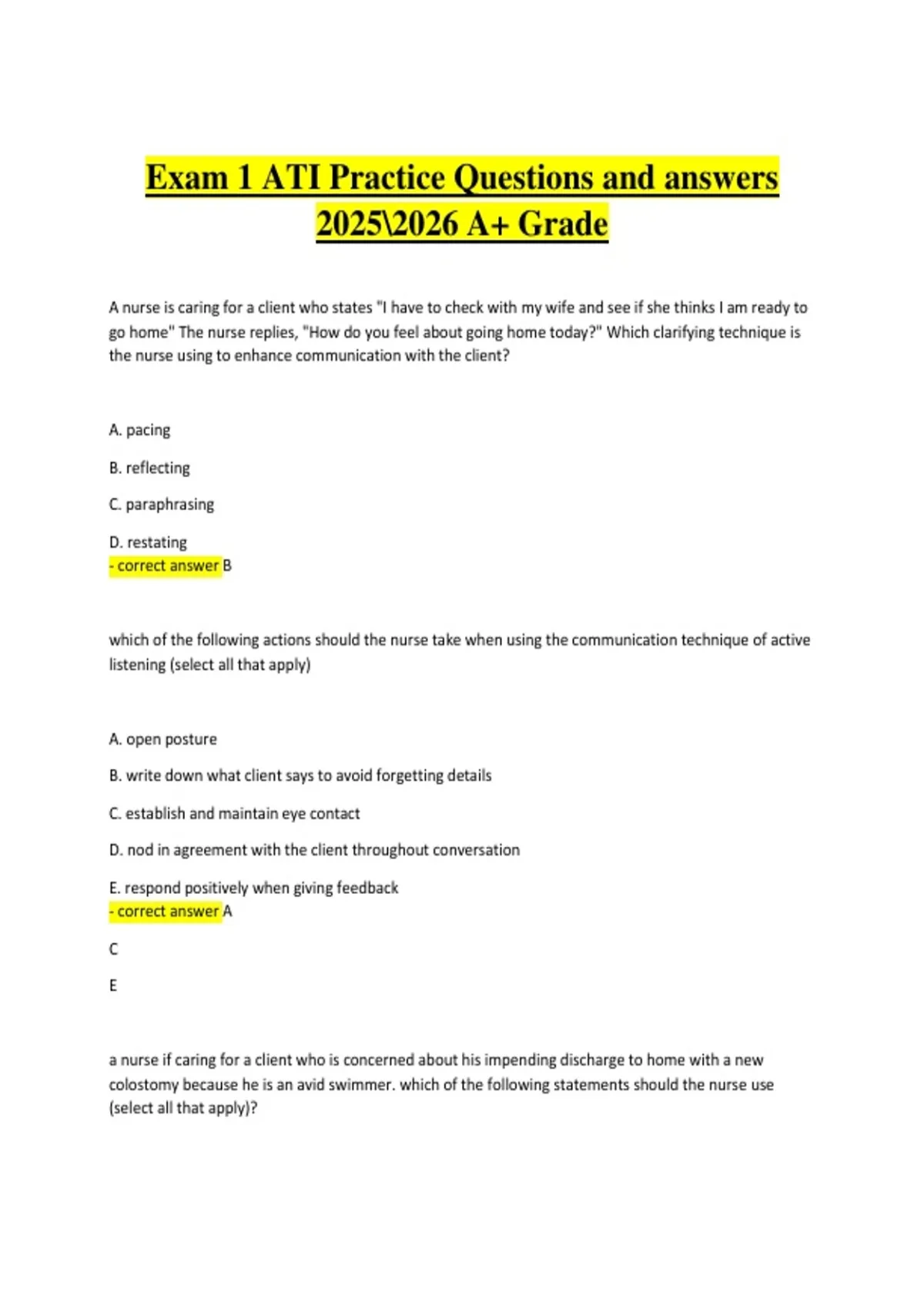 ATI Exam 1 Practice Questions & Answers (2025–2026, Verified A+ Grade ...