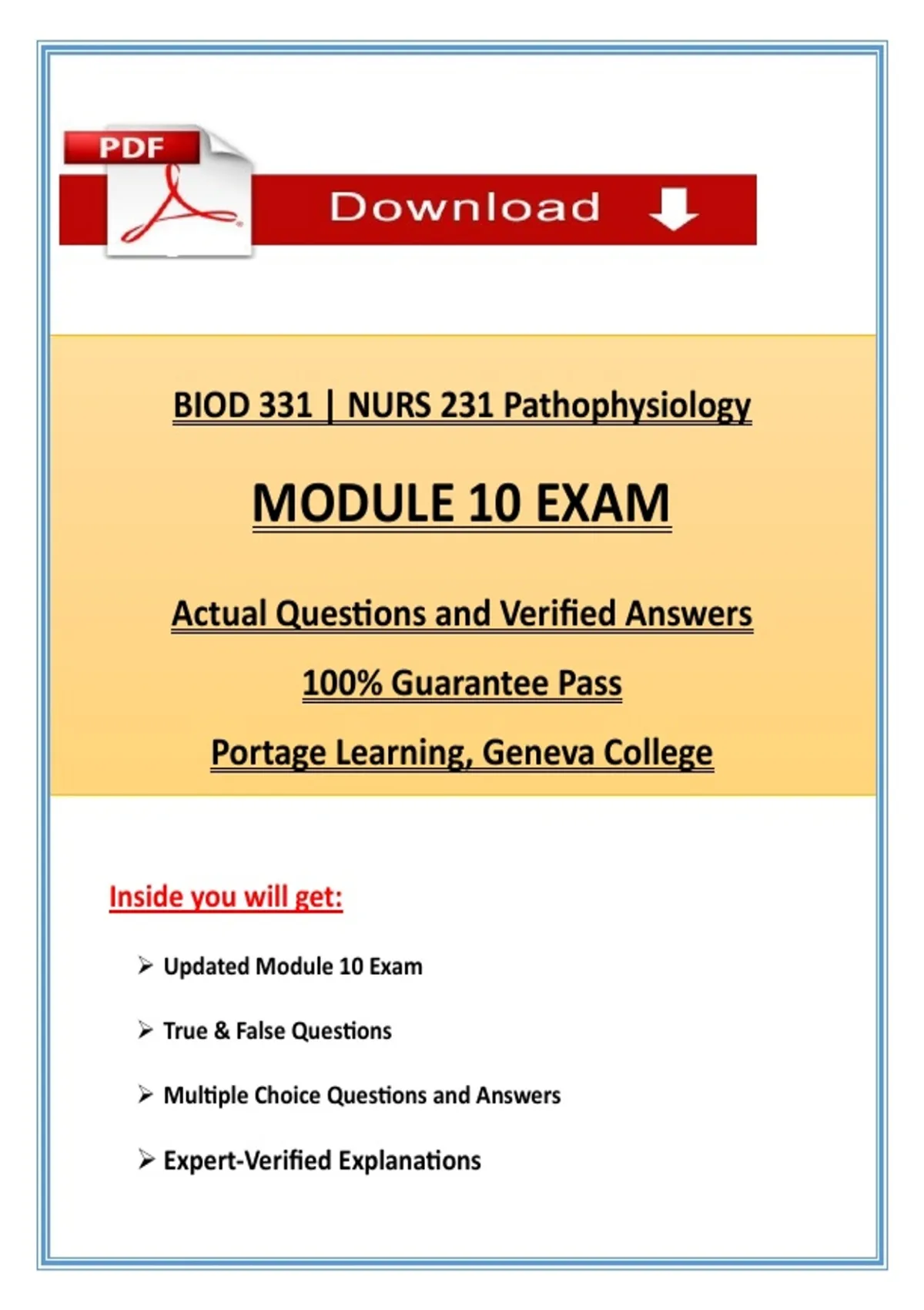 BIOD 331 Pathophysiology Module 10 Exam | Portage Learning | Latest ...