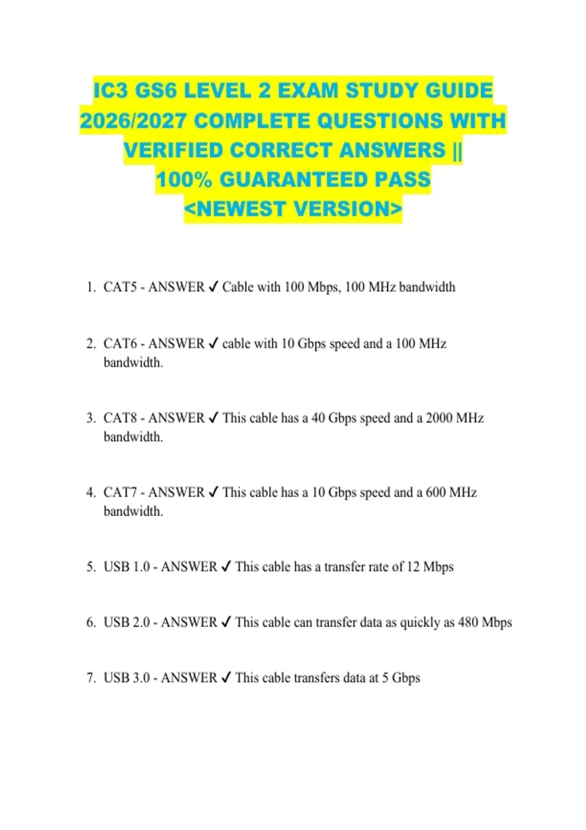 IC3 GS6 LEVEL 2 EXAM STUDY GUIDE 2026/2027 COMPLETE QUESTIONS WITH ...