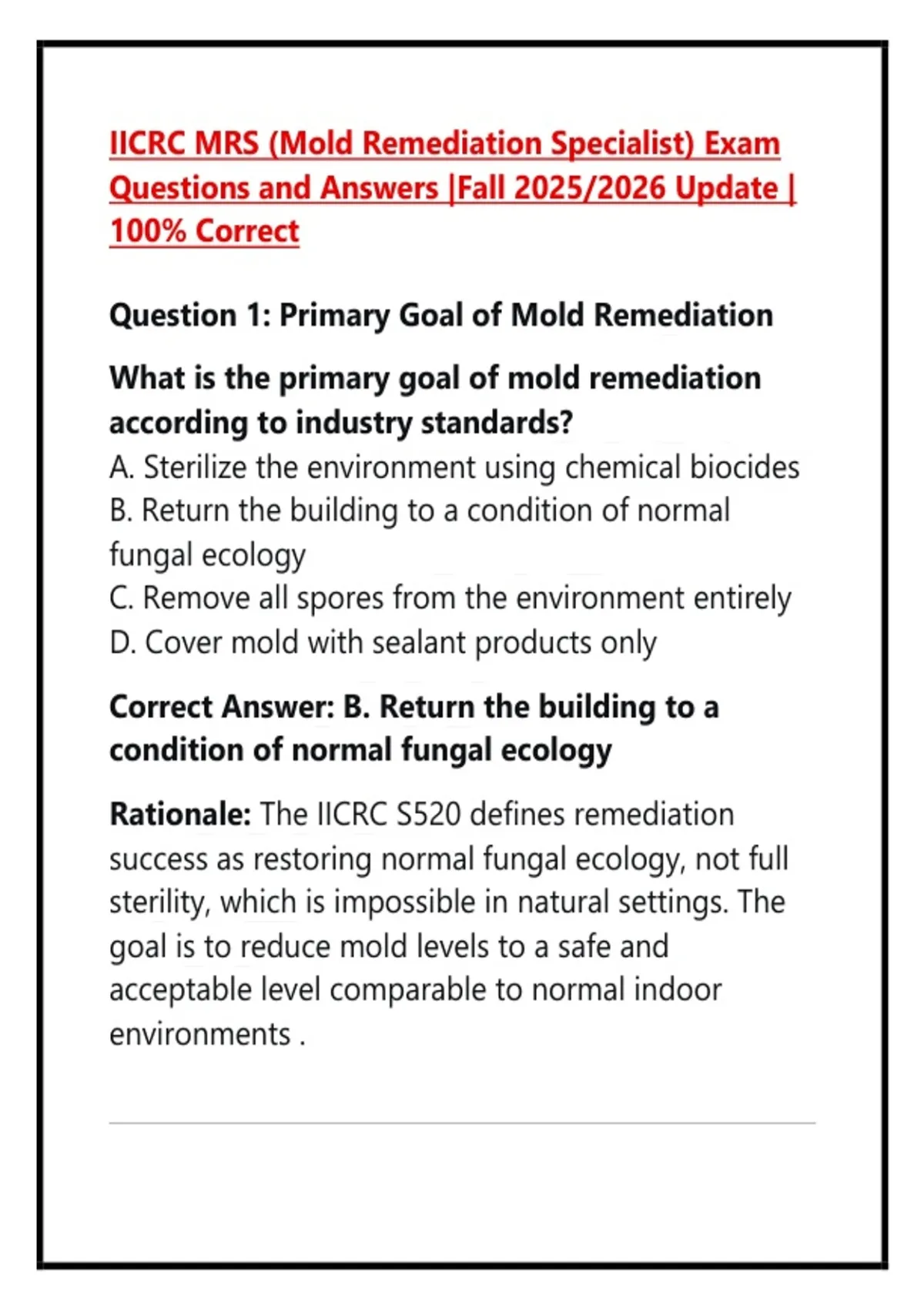 Mold Remediation Specialist (MRS) Comprehensive Exam Review IICRC S520 ...