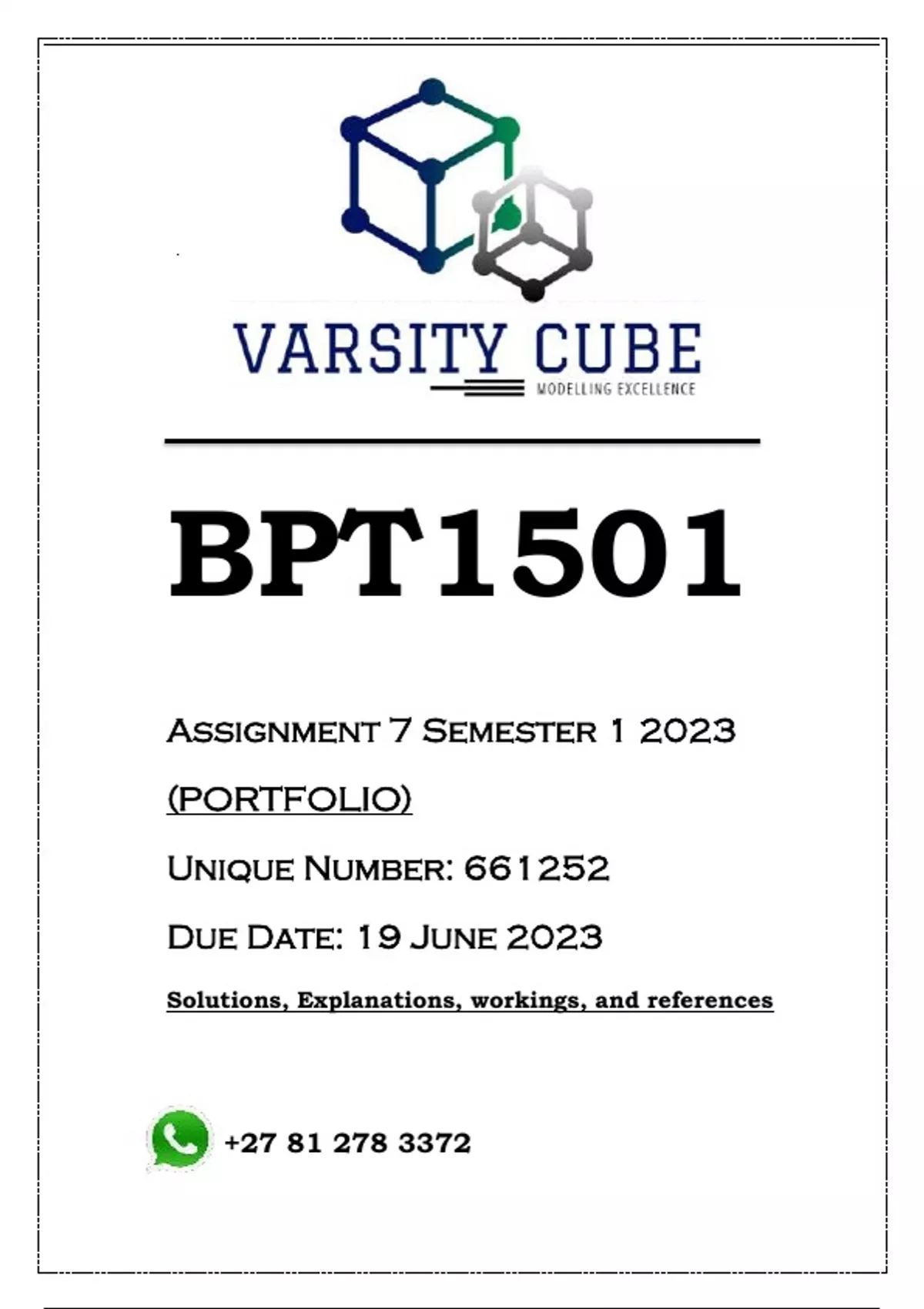 BPT1501 Assignment 7 PORTFOLIO (DISTINCTION ANSWERS) Semester 1 2023 ...