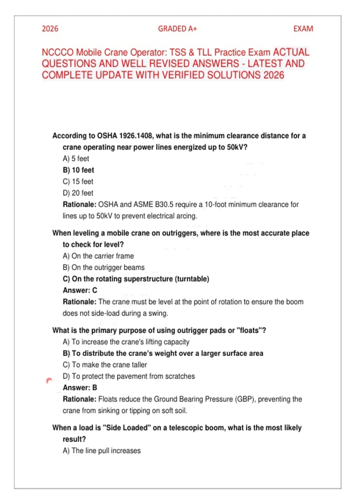 NCCCO MOBILE CRANE OPERATOR (TSS & TLL) 2026 ACTUAL EXAM | 300 ...
