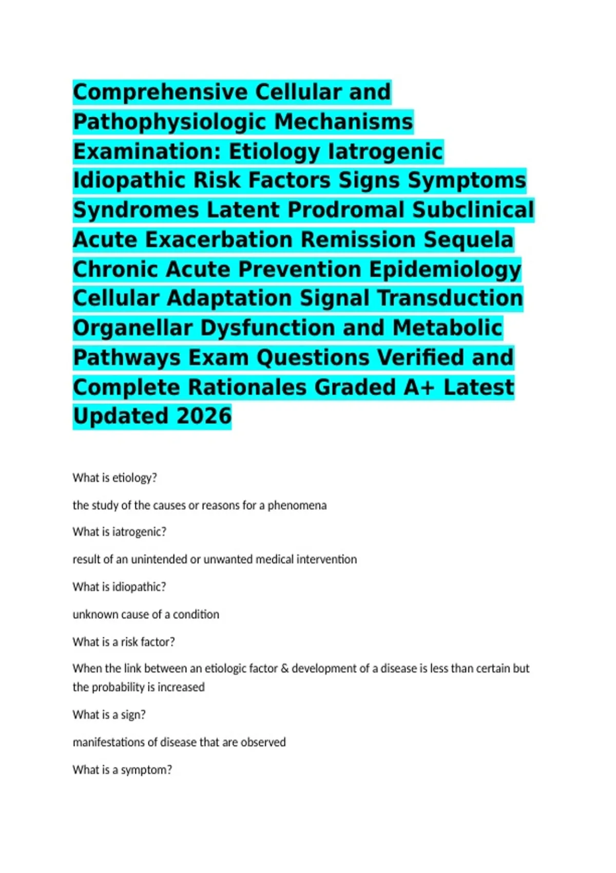 Comprehensive Cellular and Pathophysiologic Mechanisms Examination ...