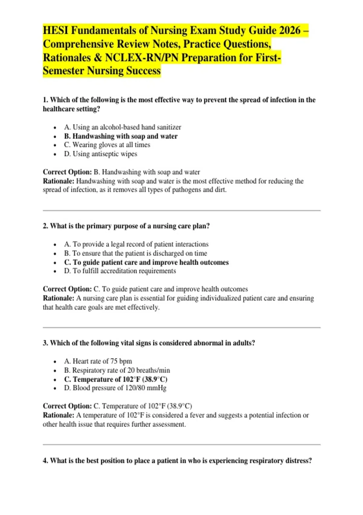 HESI Fundamentals of Nursing Exam Study Guide 2026 – Comprehensive ...