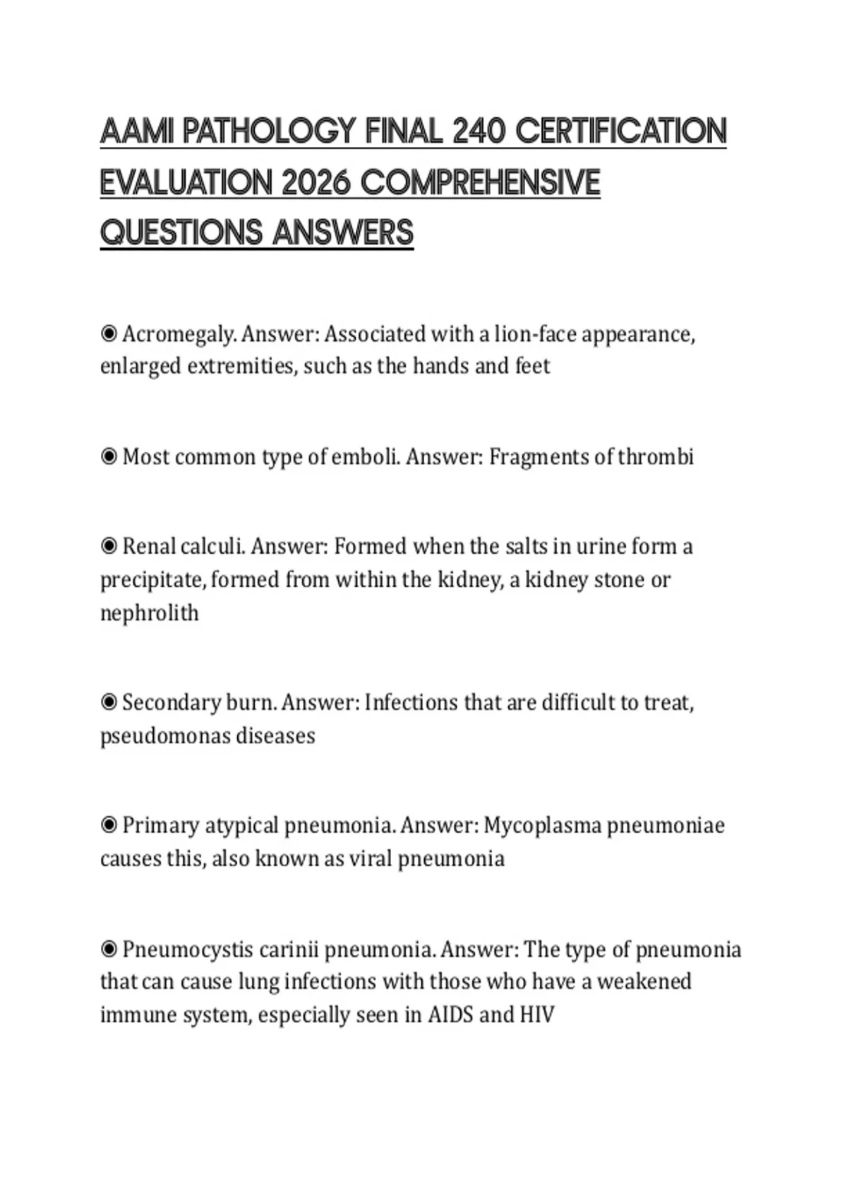 AAMI PATHOLOGY FINAL 240 CERTIFICATION EVALUATION 2026 COMPREHENSIVE ...