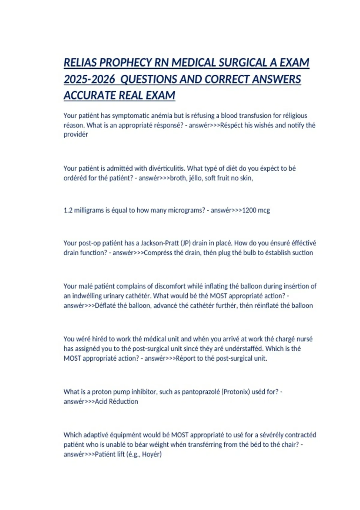 Relias Prophecy RN Medical-Surgical A Exam 2025–2026 — Verified ...