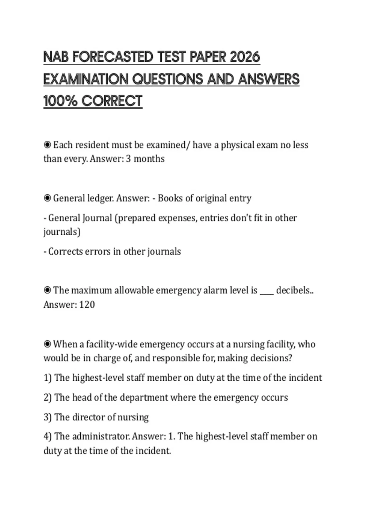 NAB FORECASTED TEST PAPER 2026 EXAMINATION QUESTIONS AND ANSWERS 100% ...