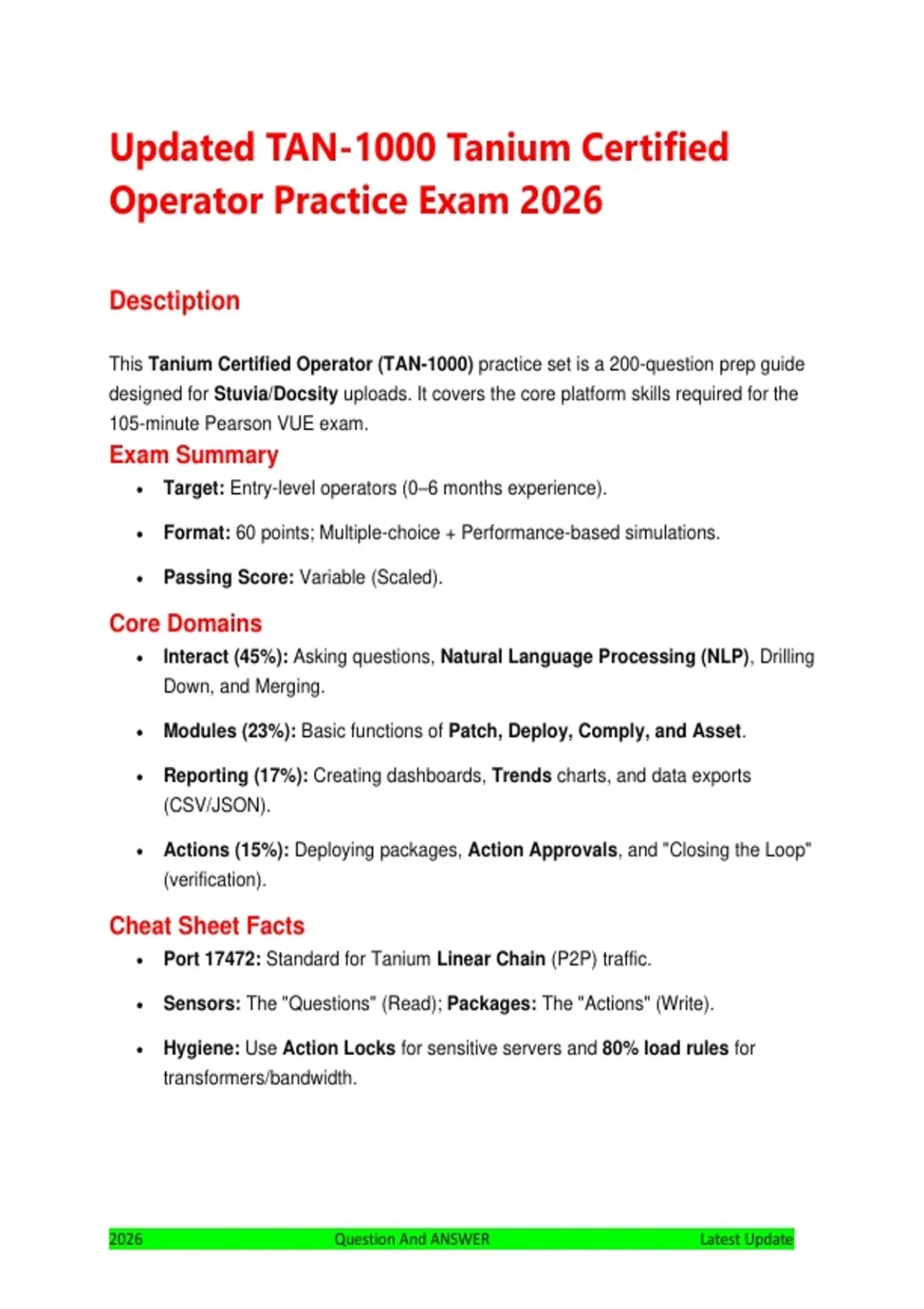 Updated TAN-1000 Tanium Certified Operator Practice Exam 2026 ...