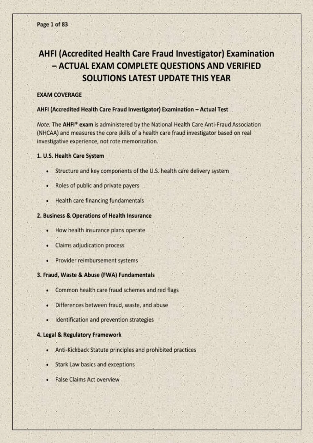 AHFI (Accredited Health Care Fraud Investigator) Examination – ACTUAL ...