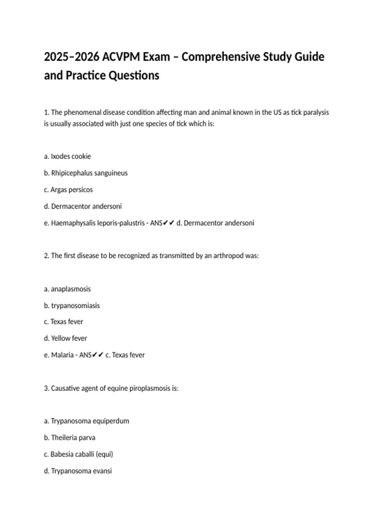 2025–2026 ACVPM Exam – Comprehensive Study Guide and Practice Questions ...