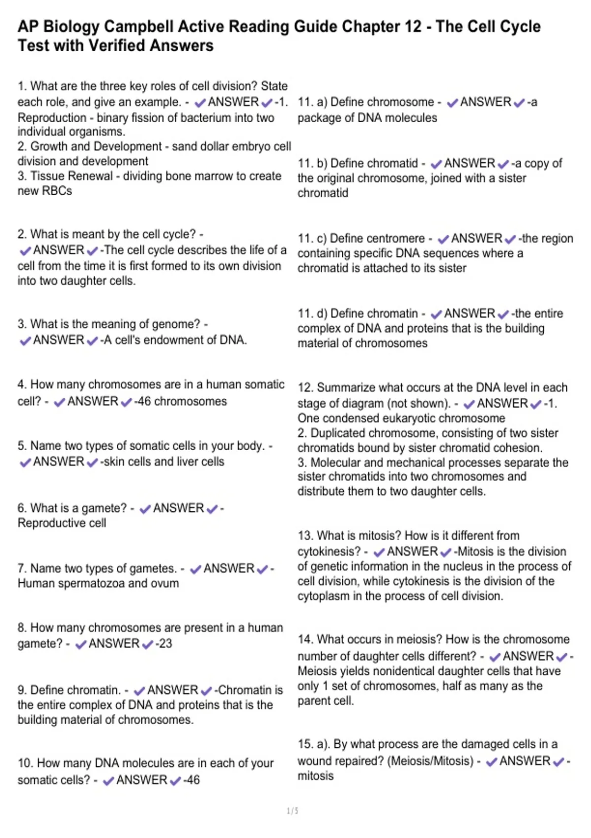 AP Biology Campbell Active Reading Guide Chapter 12 - The Cell Cycle ...