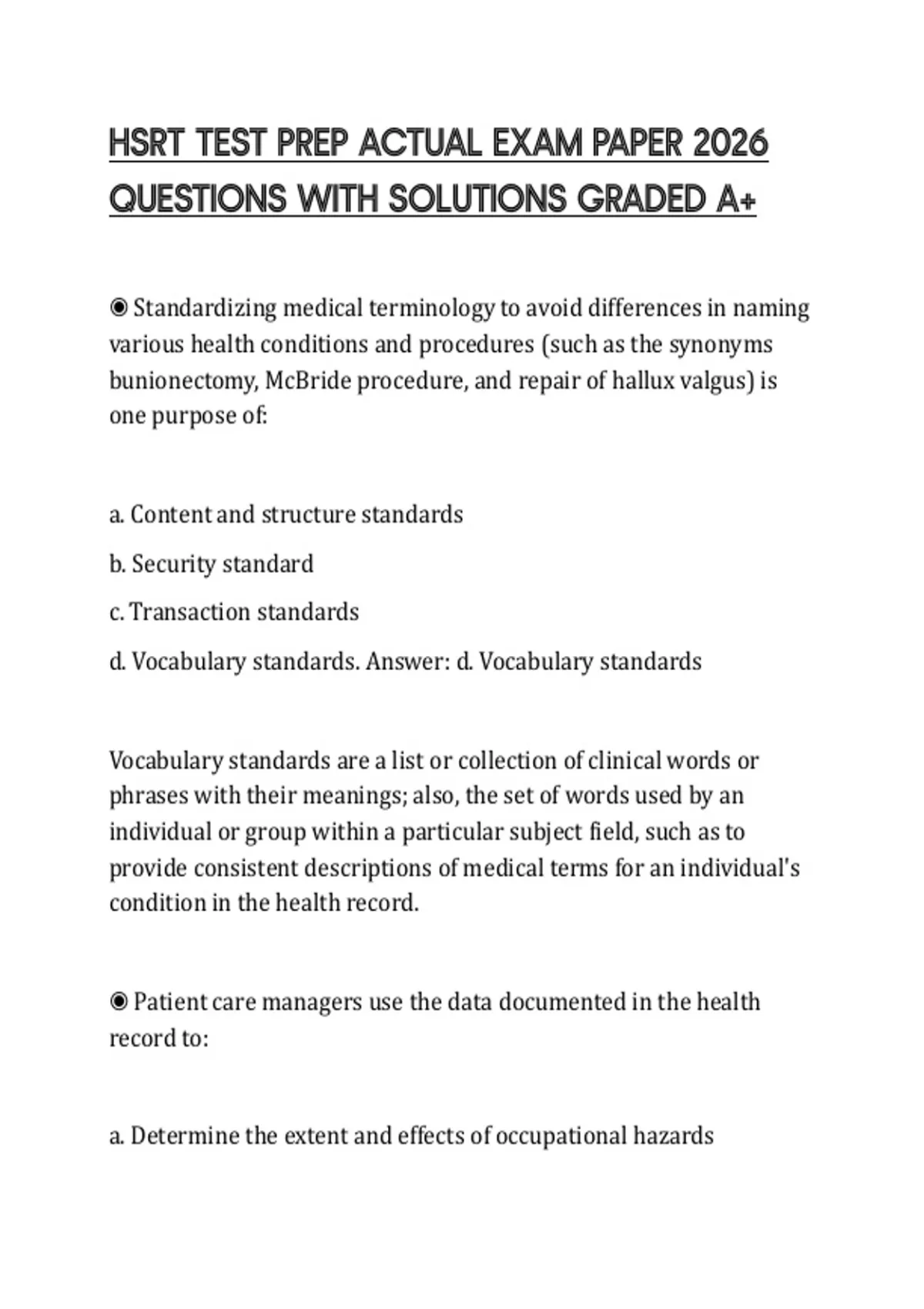 HSRT TEST PREP ACTUAL EXAM PAPER 2026 QUESTIONS WITH SOLUTIONS GRADED ...