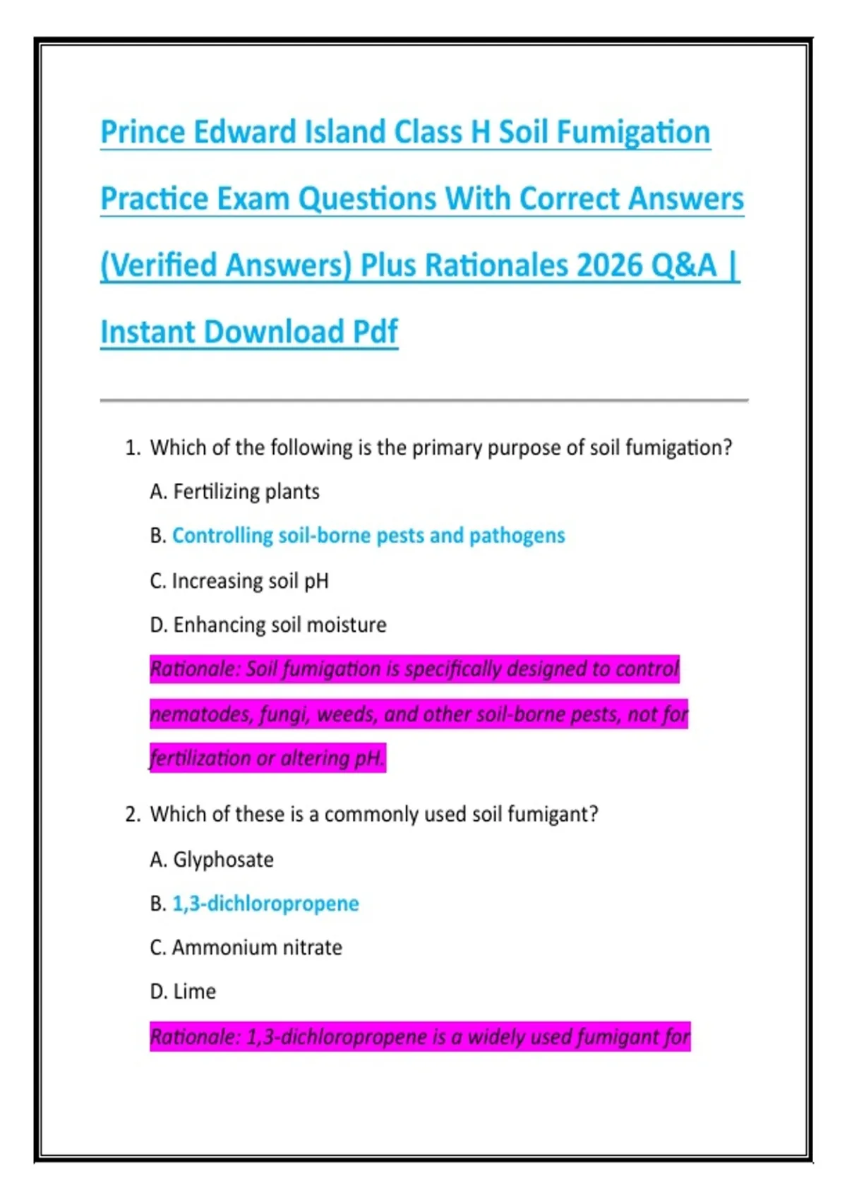 Prince Edward Island Class H Soil Fumigation Practice Exam Questions ...