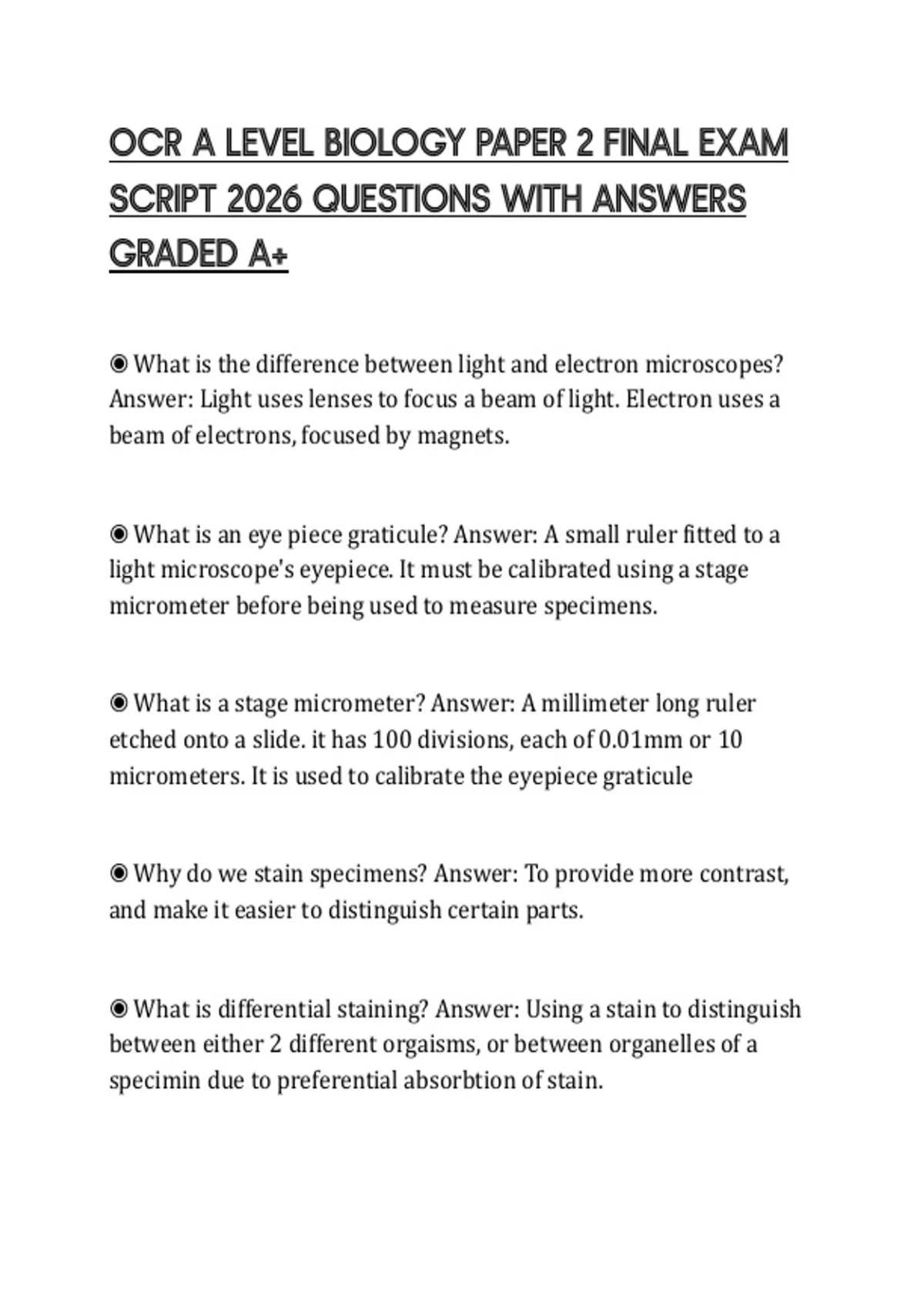 OCR A LEVEL BIOLOGY PAPER 2 FINAL EXAM SCRIPT 2026 QUESTIONS WITH ...