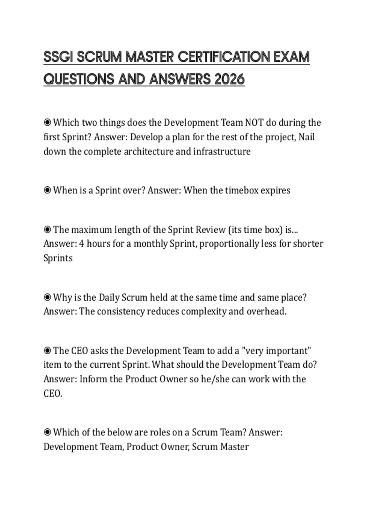 SSGI SCRUM MASTER CERTIFICATION EXAM QUESTIONS AND ANSWERS 2026 - SSGI ...