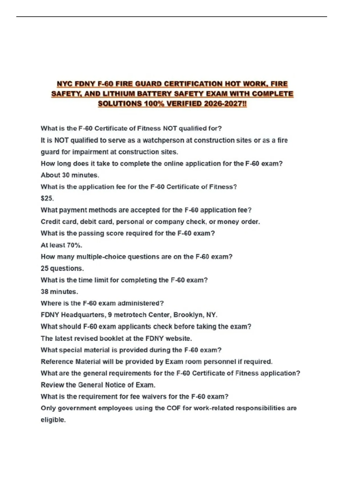 NYC FDNY F-60 FIRE GUARD CERTIFICATION HOT WORK, FIRE SAFETY, AND ...