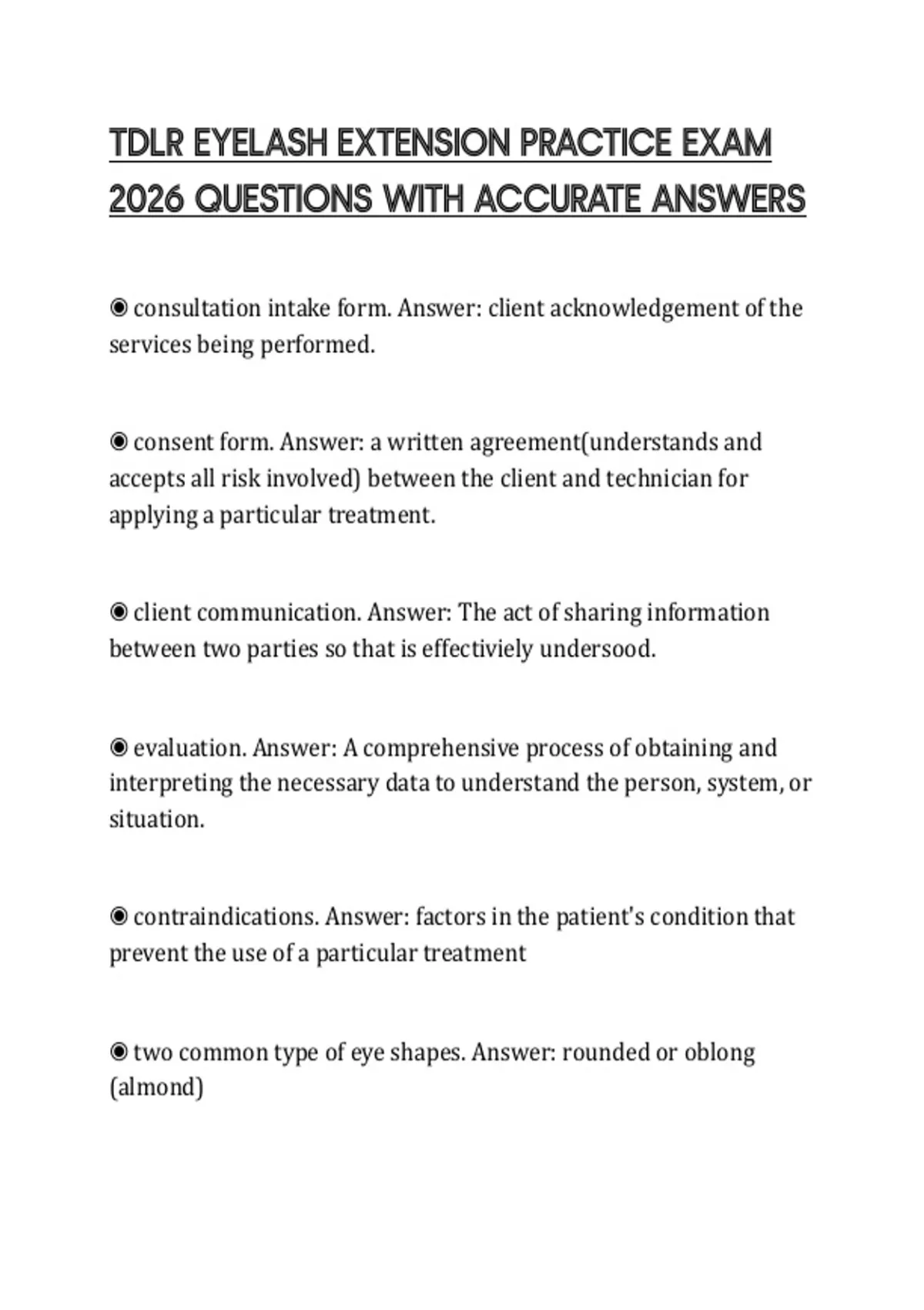 TDLR EYELASH EXTENSION PRACTICE EXAM 2026 QUESTIONS WITH ACCURATE ...